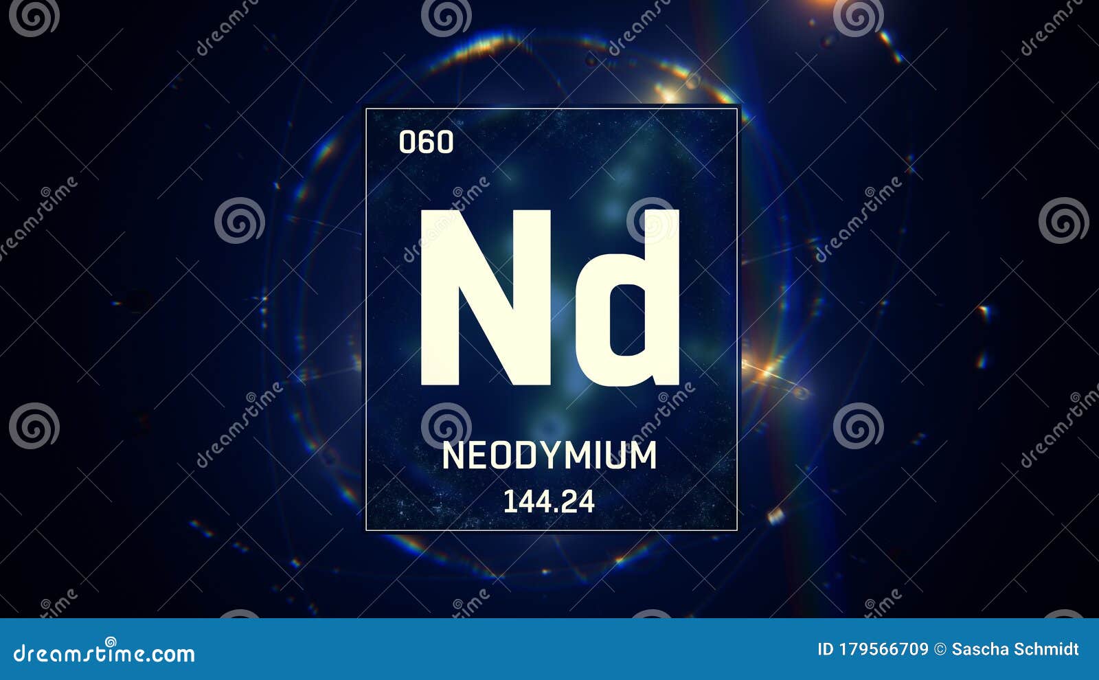 Neodymium As Element 60 of the Periodic Table 3D Illustration on Blue ...