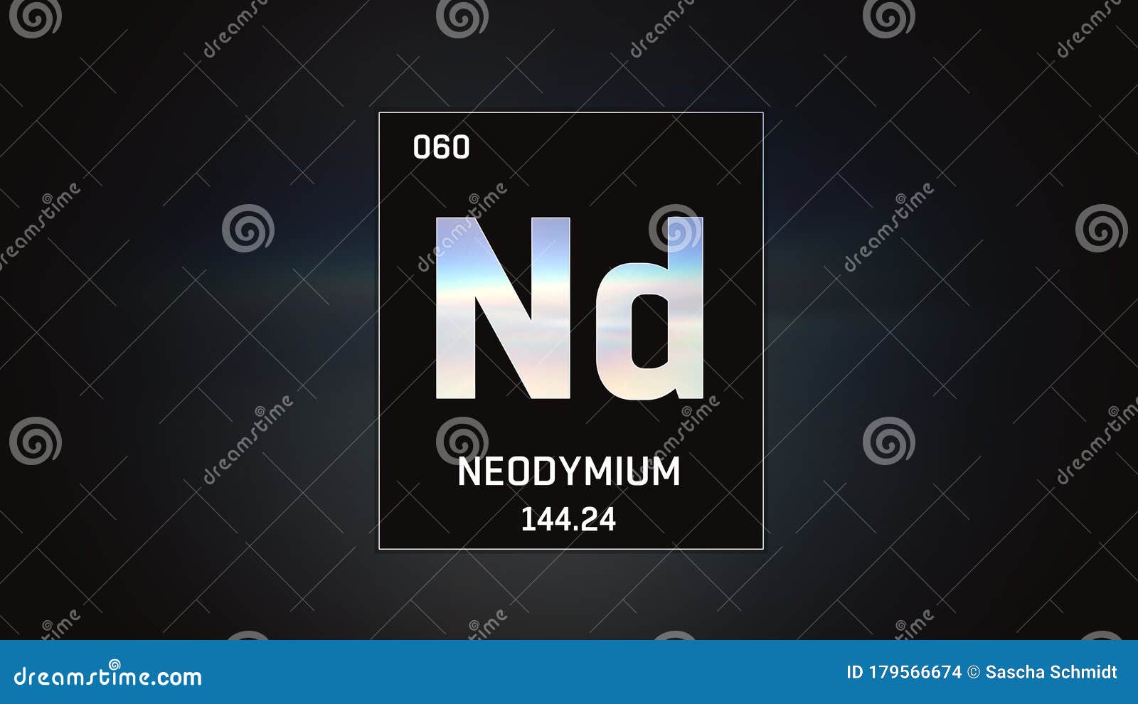 Neodymium As Element 60 of the Periodic Table 3D Illustration on Grey ...