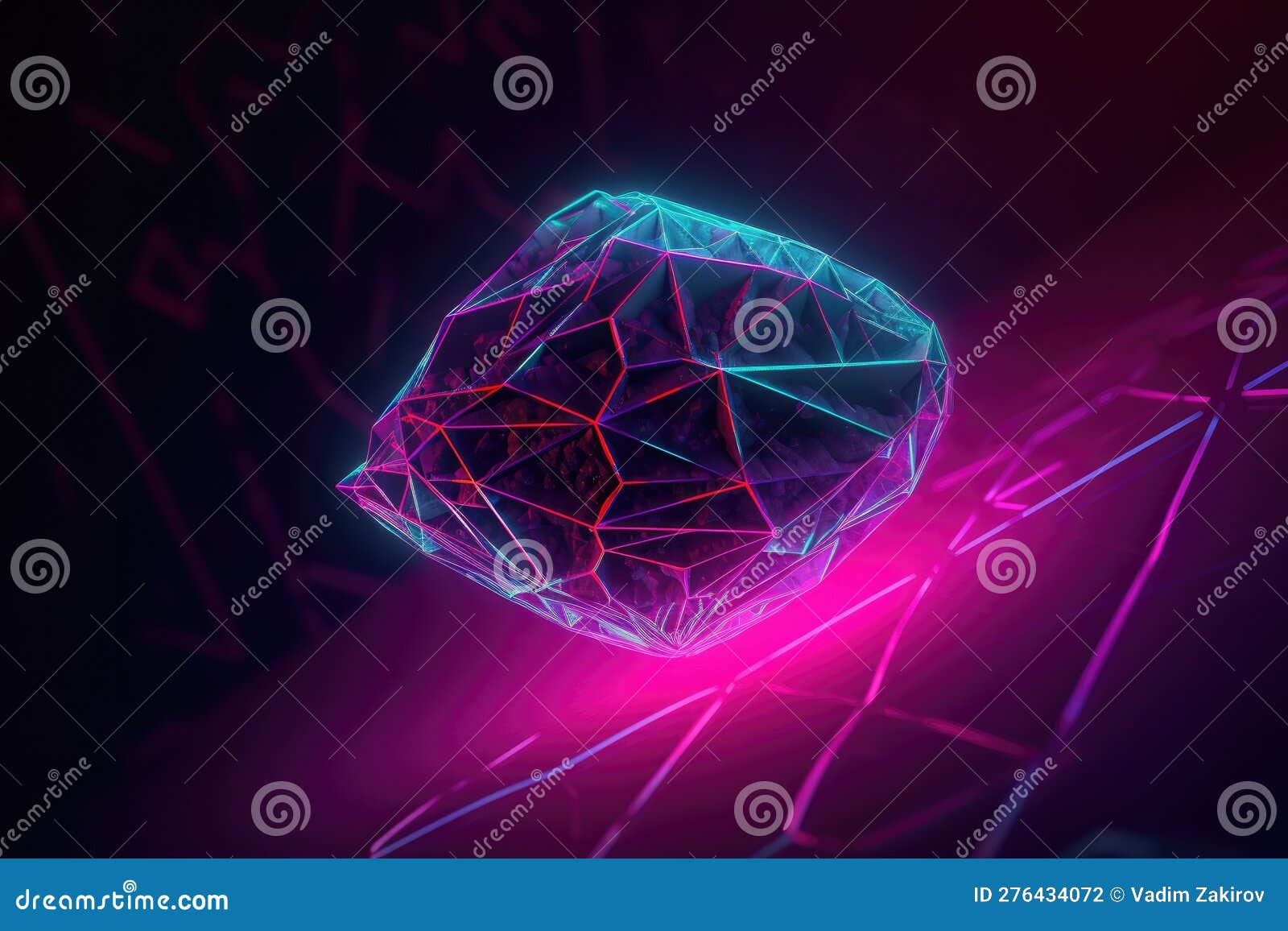 3d Illustration of a Neon Diamond with Intricate Patterns Etched Onto ...