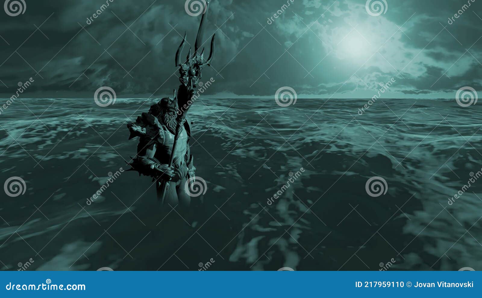 Neptune Poseidon On The Green Screen In The See Royalty-Free Cartoon ...