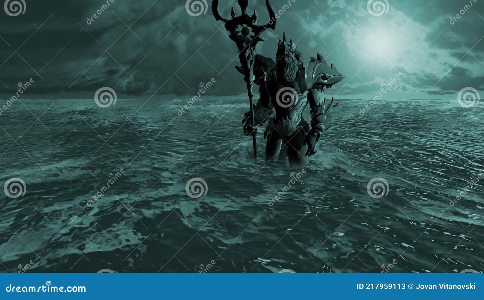Neptune Poseidon on the Green Screen in the See Stock Illustration ...