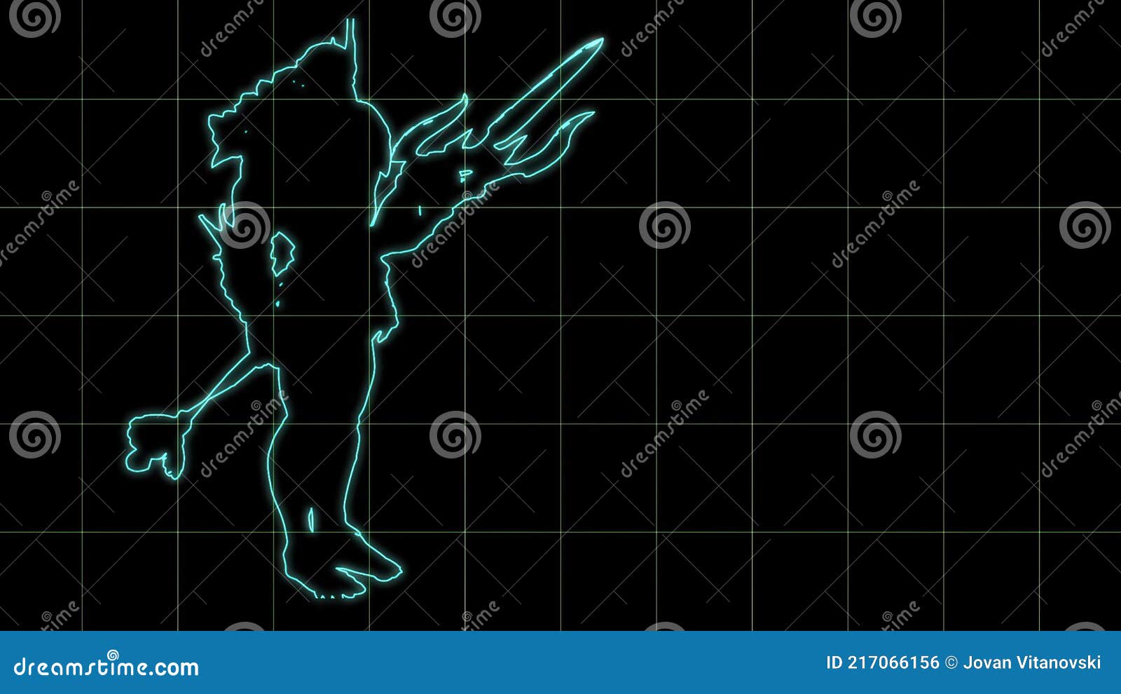 Neptune Silhouette in Blue a Minimal Style with Glow Effect and Grid on ...