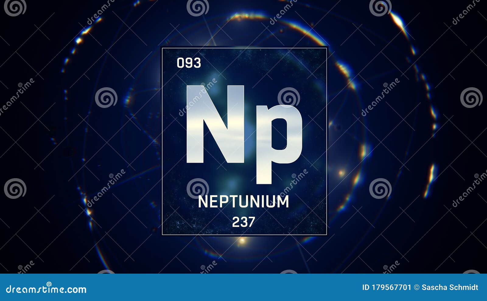 Neptunium As Element 93 of the Periodic Table 3D Illustration on Blue ...
