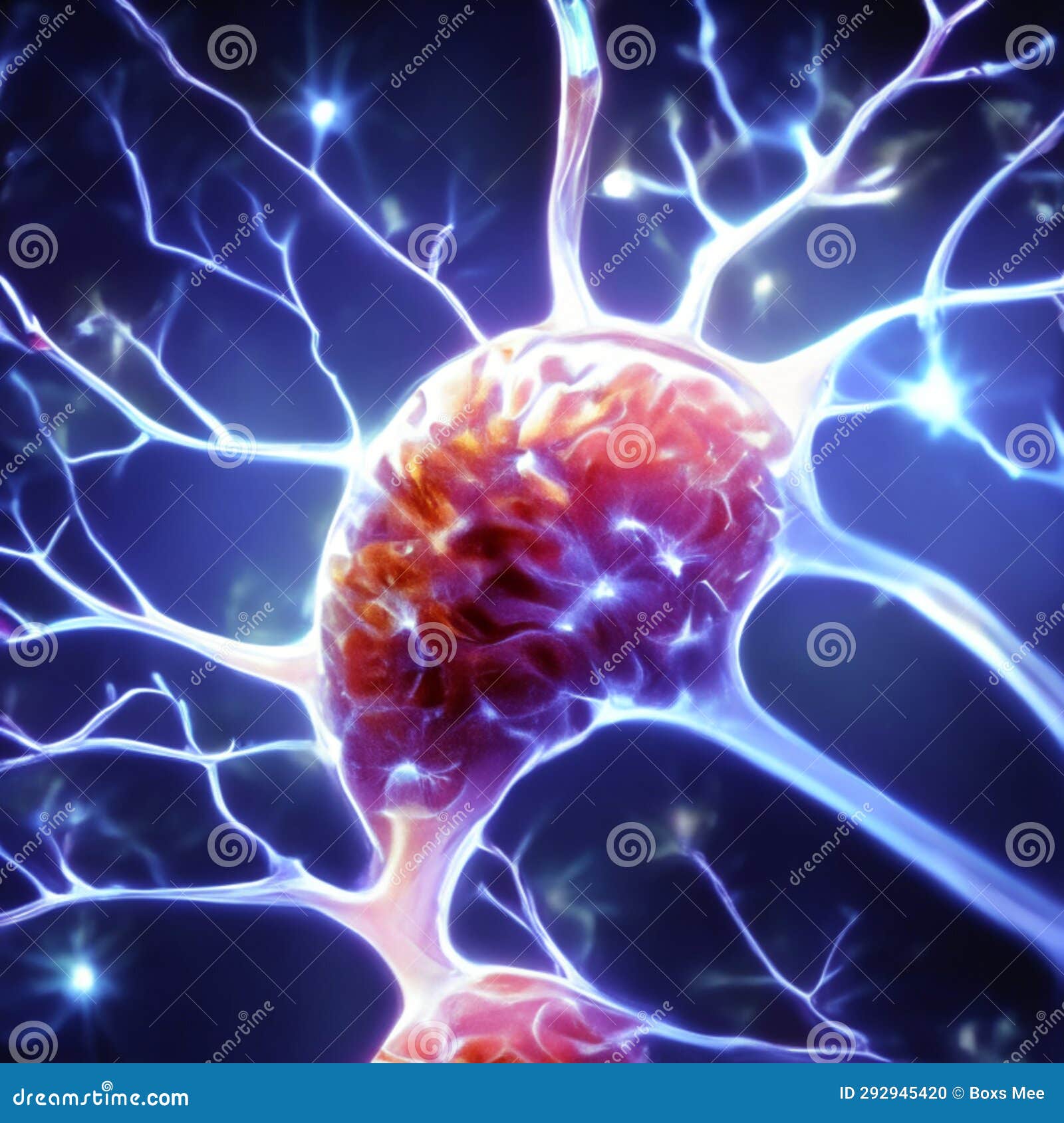 3D Illustration of a Neuron Cell with Electrical Pulses in the Brain ...