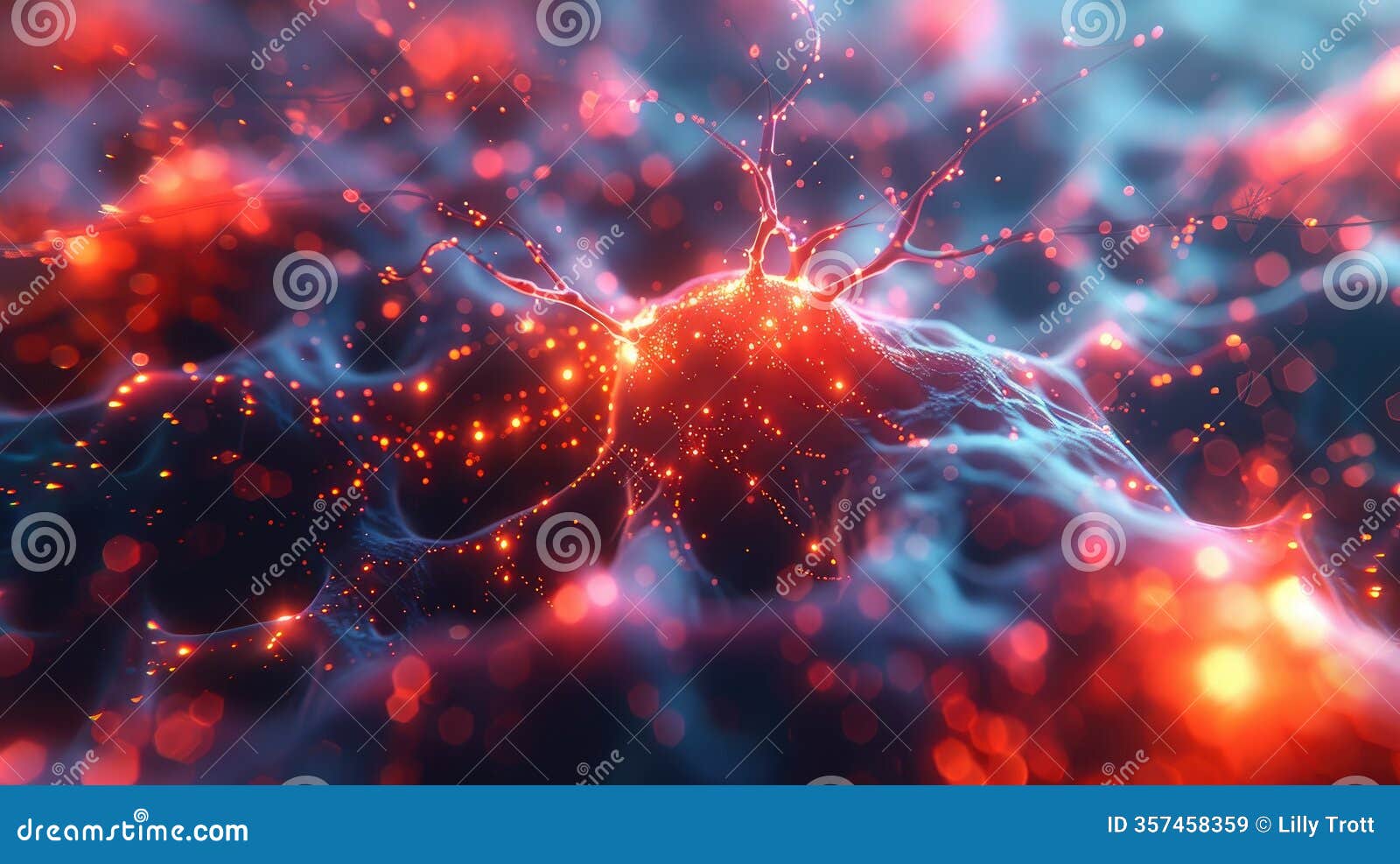 3D Illustration of Neuron Cell Network, Synaptic Transmission, Neural ...