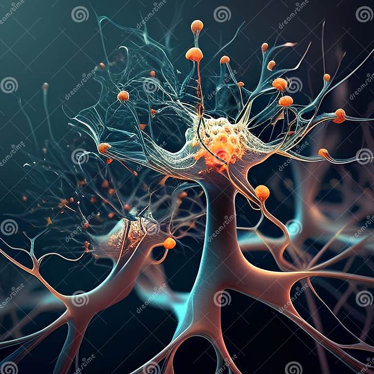 3d Illustration of Neuron Cell with Neurons and Nervous System ...