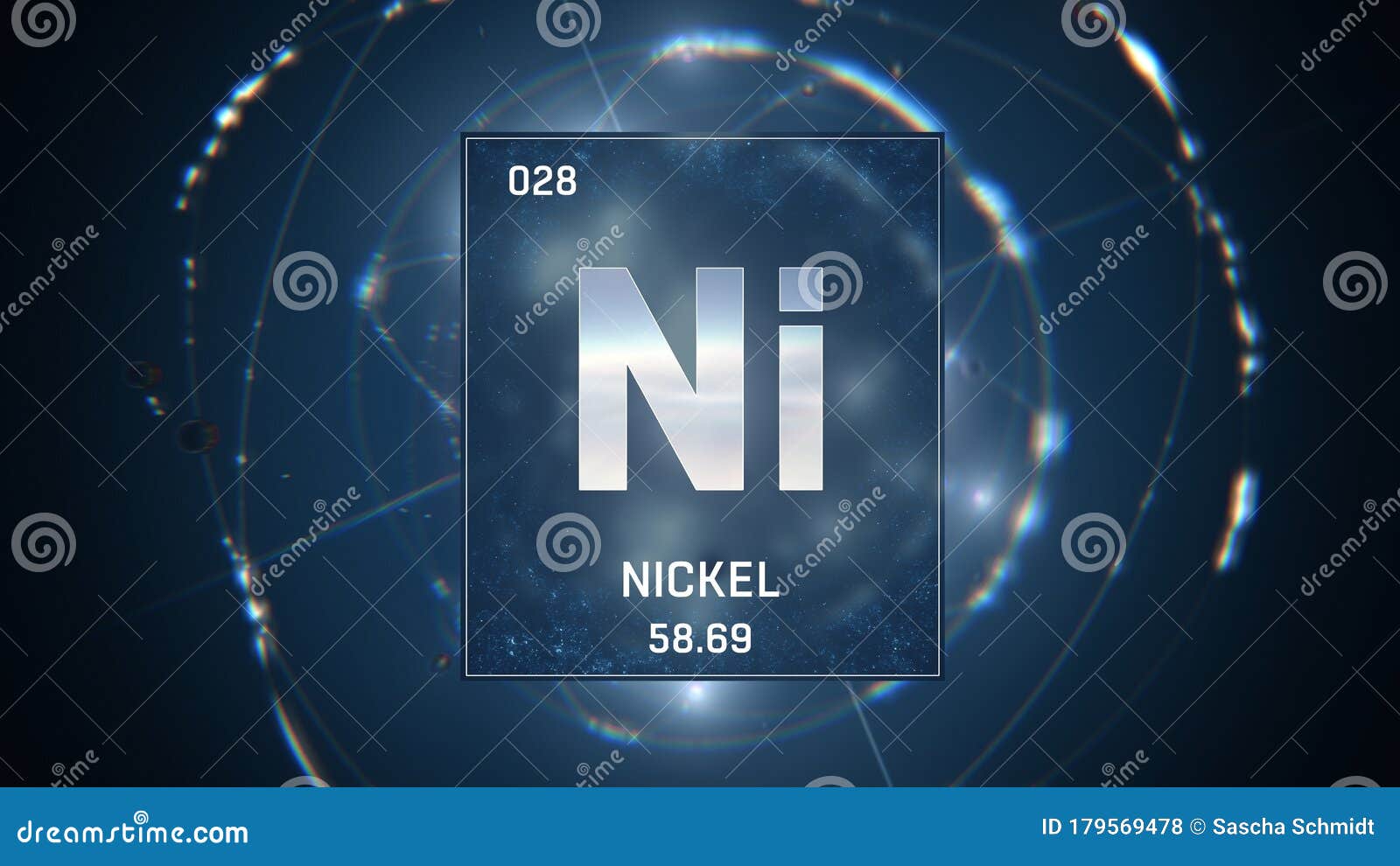 Nickel As Element 28 of the Periodic Table 3D Illustration on Blue ...