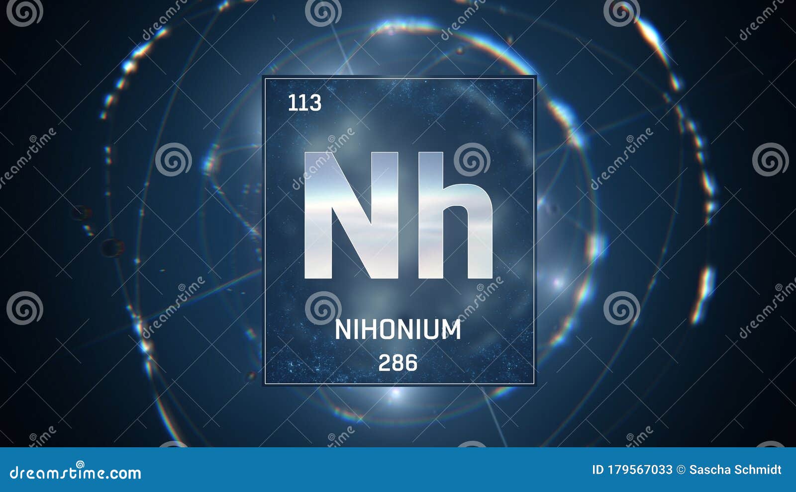 Nihonium As Element 113 of the Periodic Table 3D Illustration on Blue ...