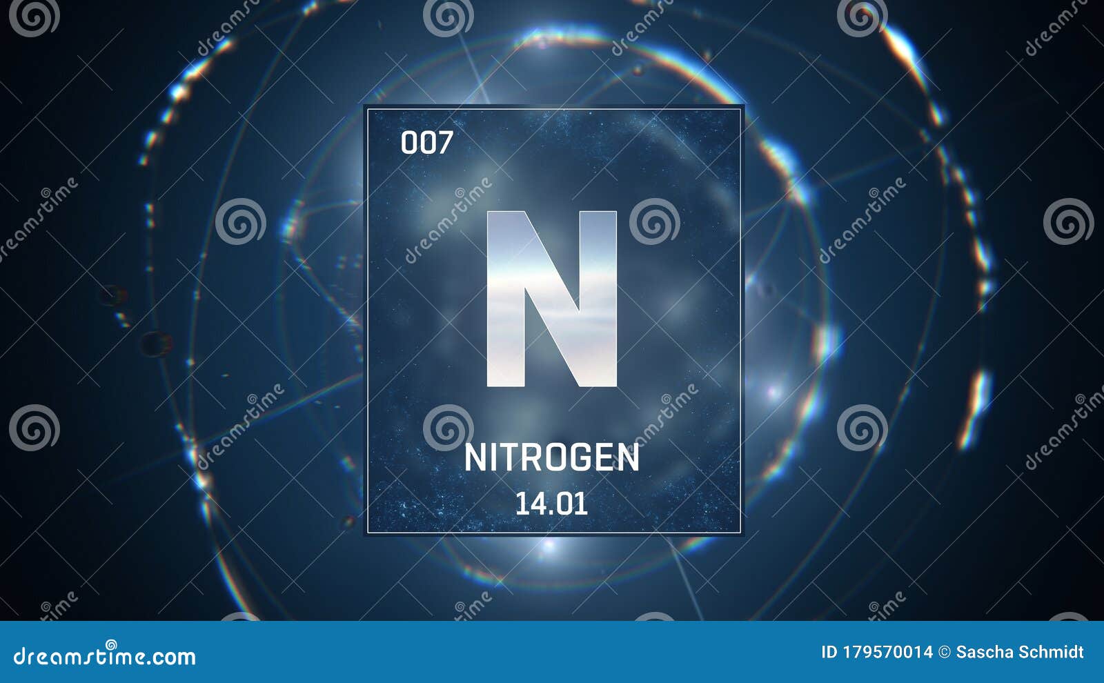 Nitrogen As Element 7 of the Periodic Table 3D Animation on Blue ...