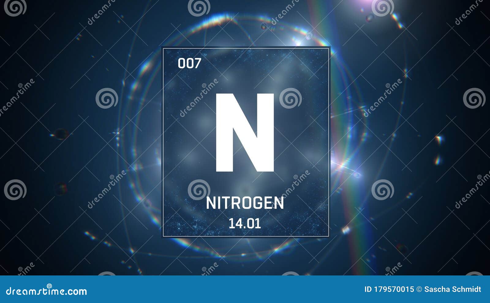 Nitrogen As Element 7 of the Periodic Table 3D Animation on Blue ...