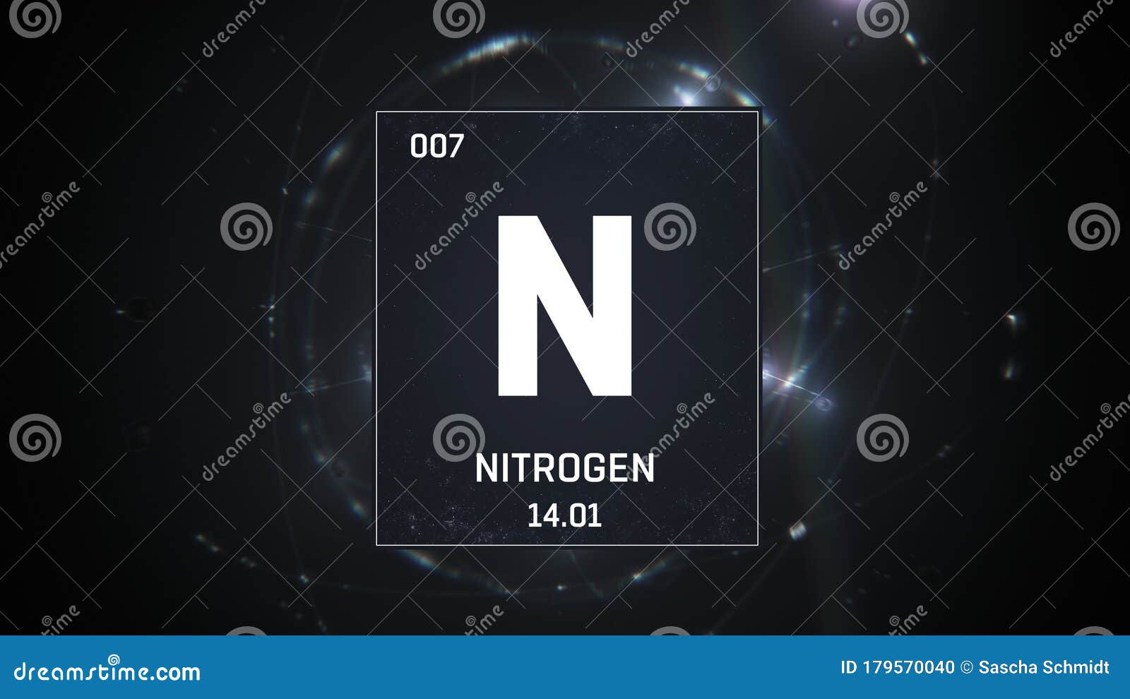 Nitrogen As Element 7 Of The Periodic Table 3D Animation On Silver ...