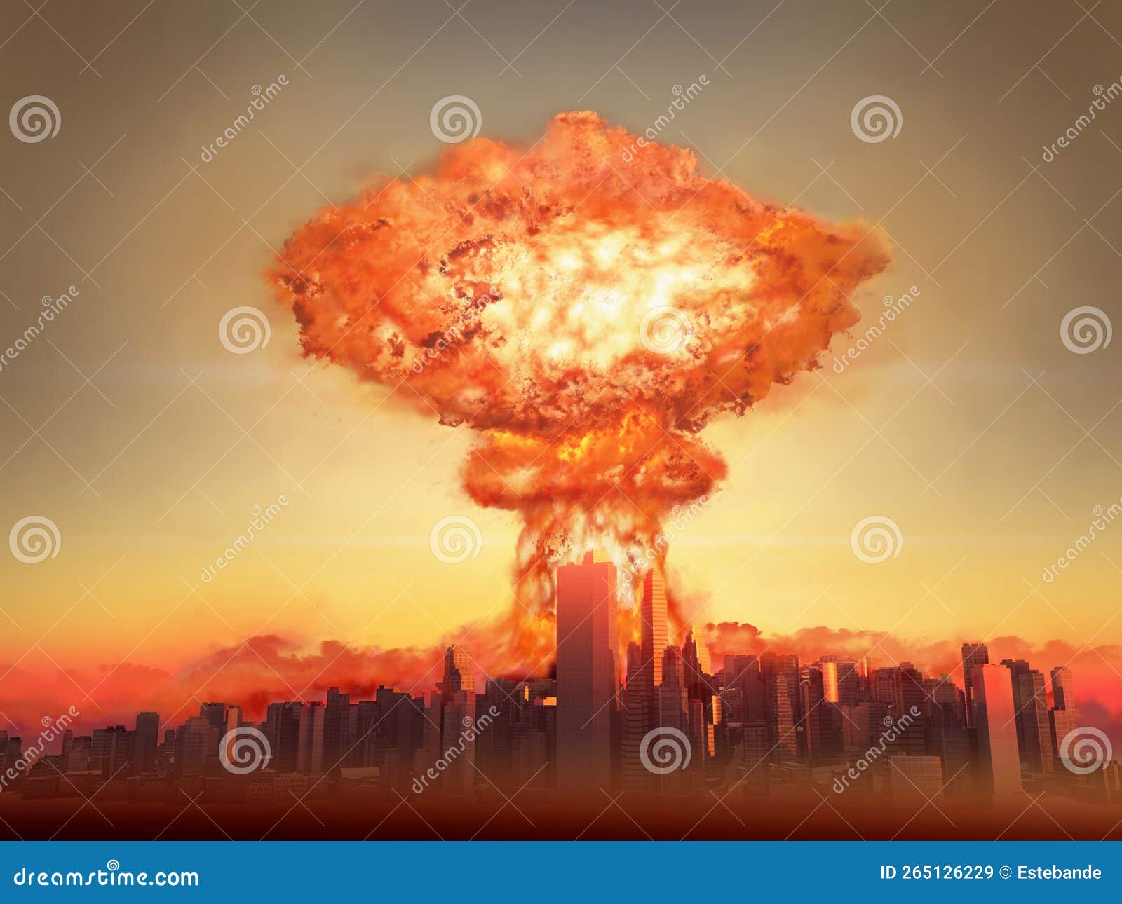 Nuclear Bomb Exploding in a City Stock Illustration - Illustration of ...
