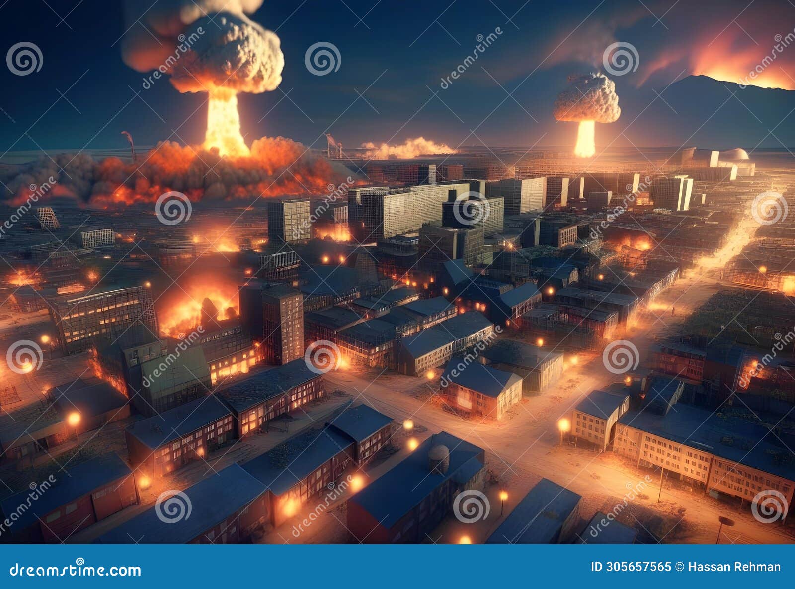 3d Illustration of Nuclear Catastrophe, City and Atomic Bomb Stock ...