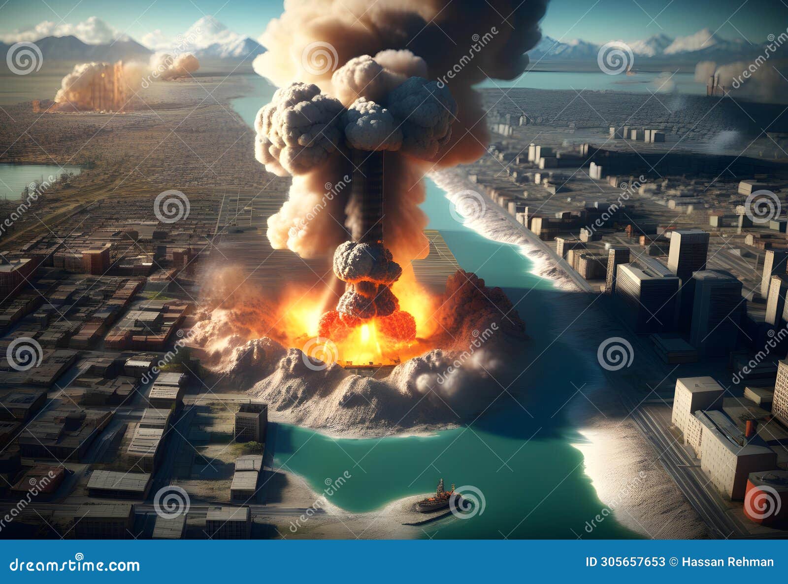 3d Illustration of Nuclear Catastrophe, City and Atomic Bomb Stock ...