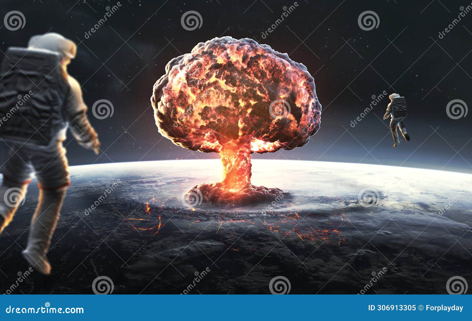 3D Illustration of Nuclear Explosion Over Planet Earth. World War, End ...