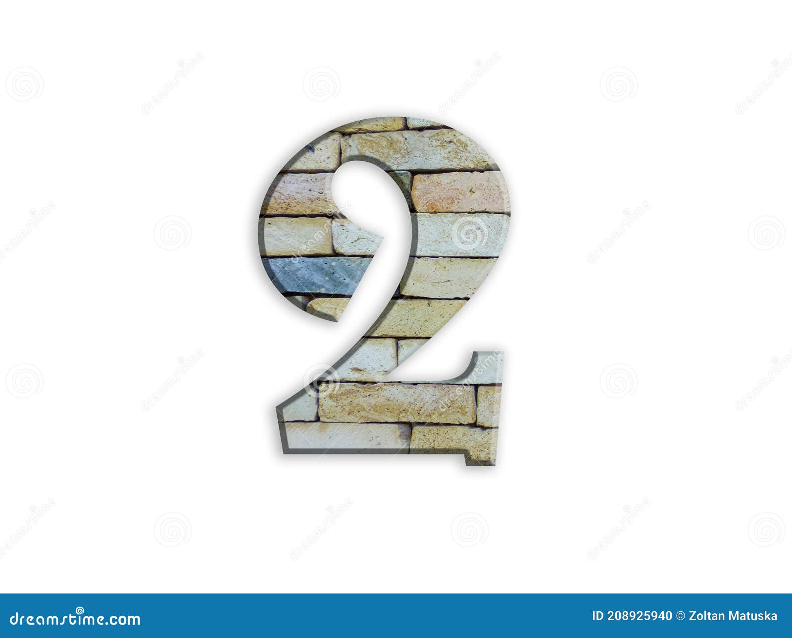 3D Illustration Number 2 Brick Structure Alphabet Font Isolated on ...