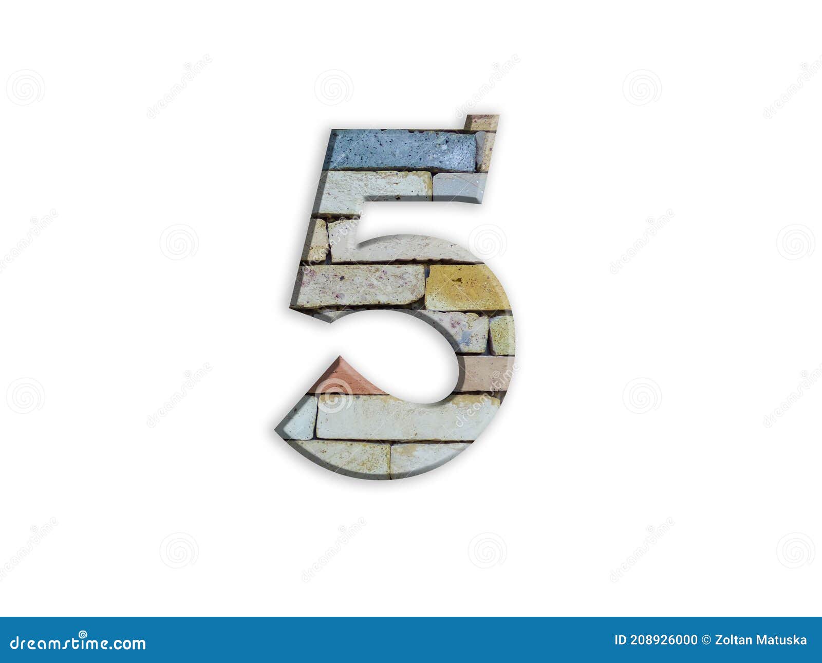 3D Illustration Number 5 Brick Structure Alphabet Font Isolated on ...