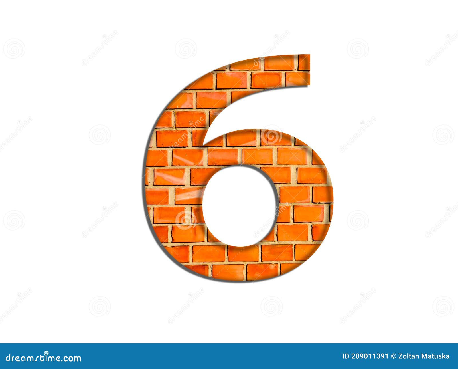 3D Illustration Number 6 Old Brick Structure Alphabet Font Isolated on ...