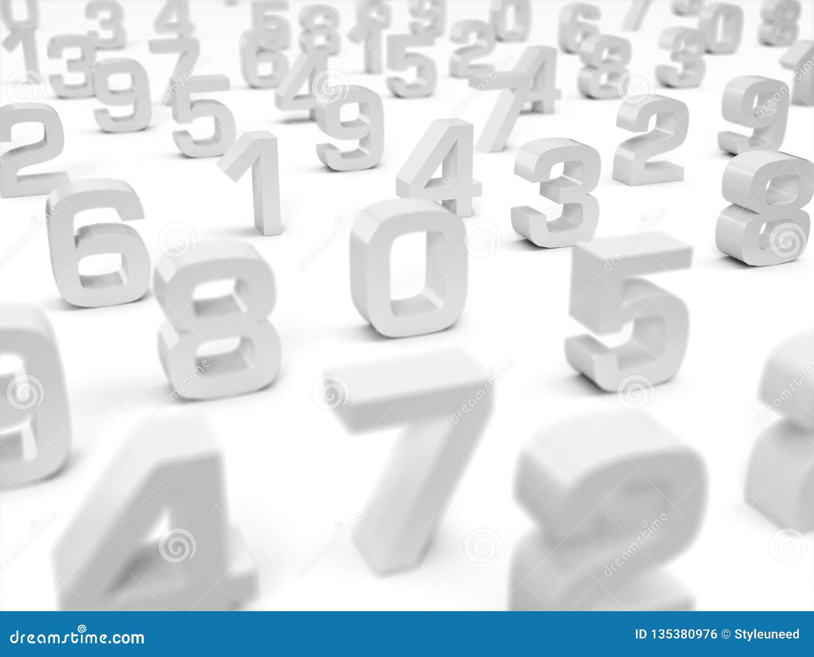 3D Illustration - 3D Numbers on White Background - Focus on Number One ...