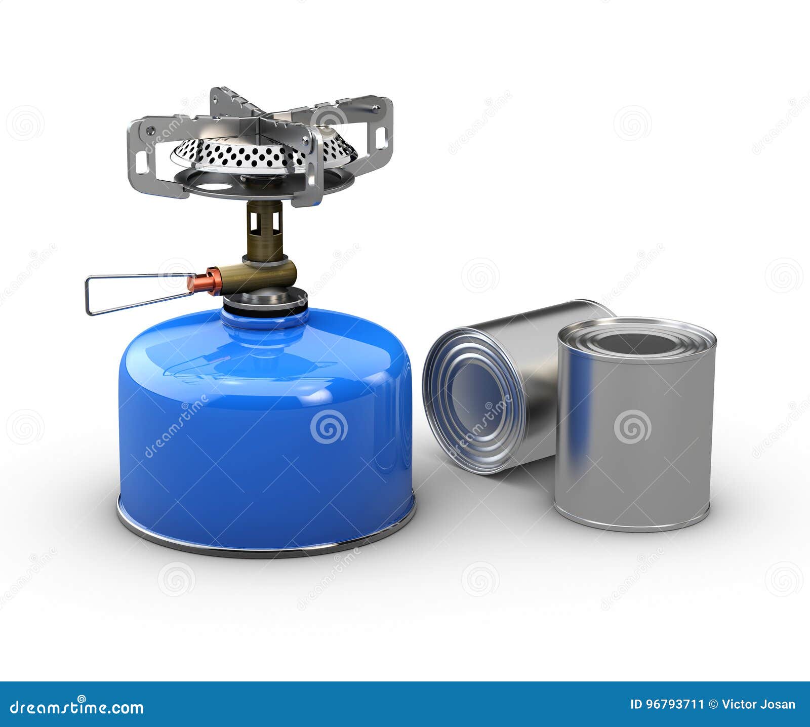 3d Illustration O Tin Cans and Portable Camping Stove, White Stock ...