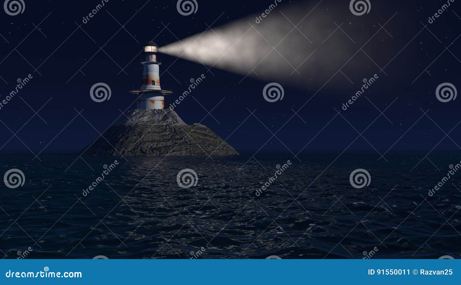 3d Illustration of an Old Lighthouse at Night Stock Illustration ...
