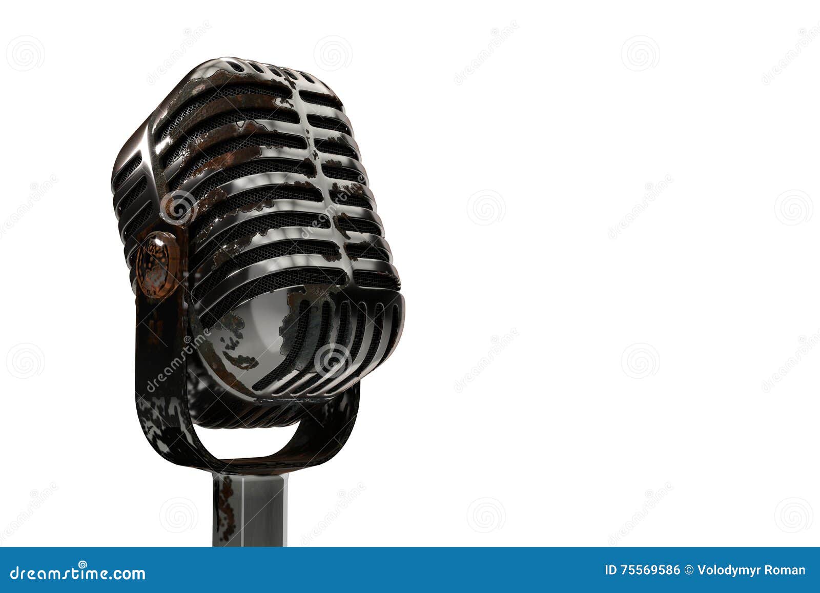 3d Illustration Old Rusty Microphone on a White Stock Illustration ...