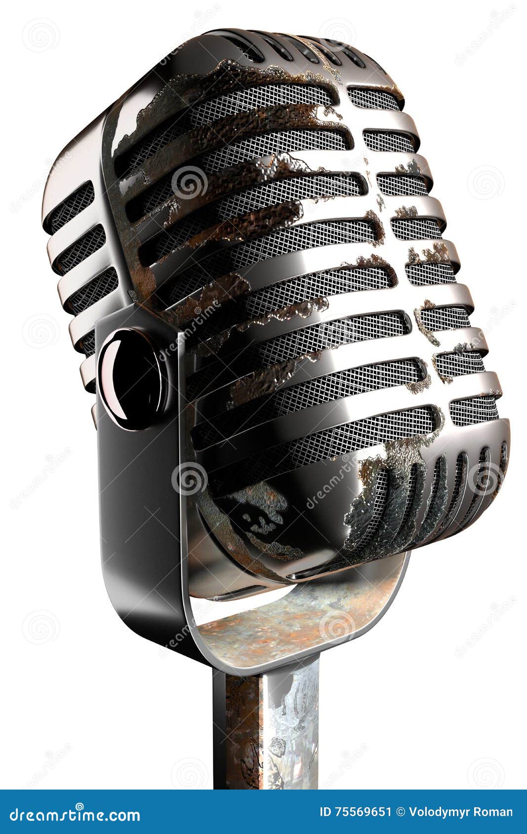 3d Illustration Old Rusty Microphone on a White Background Stock ...