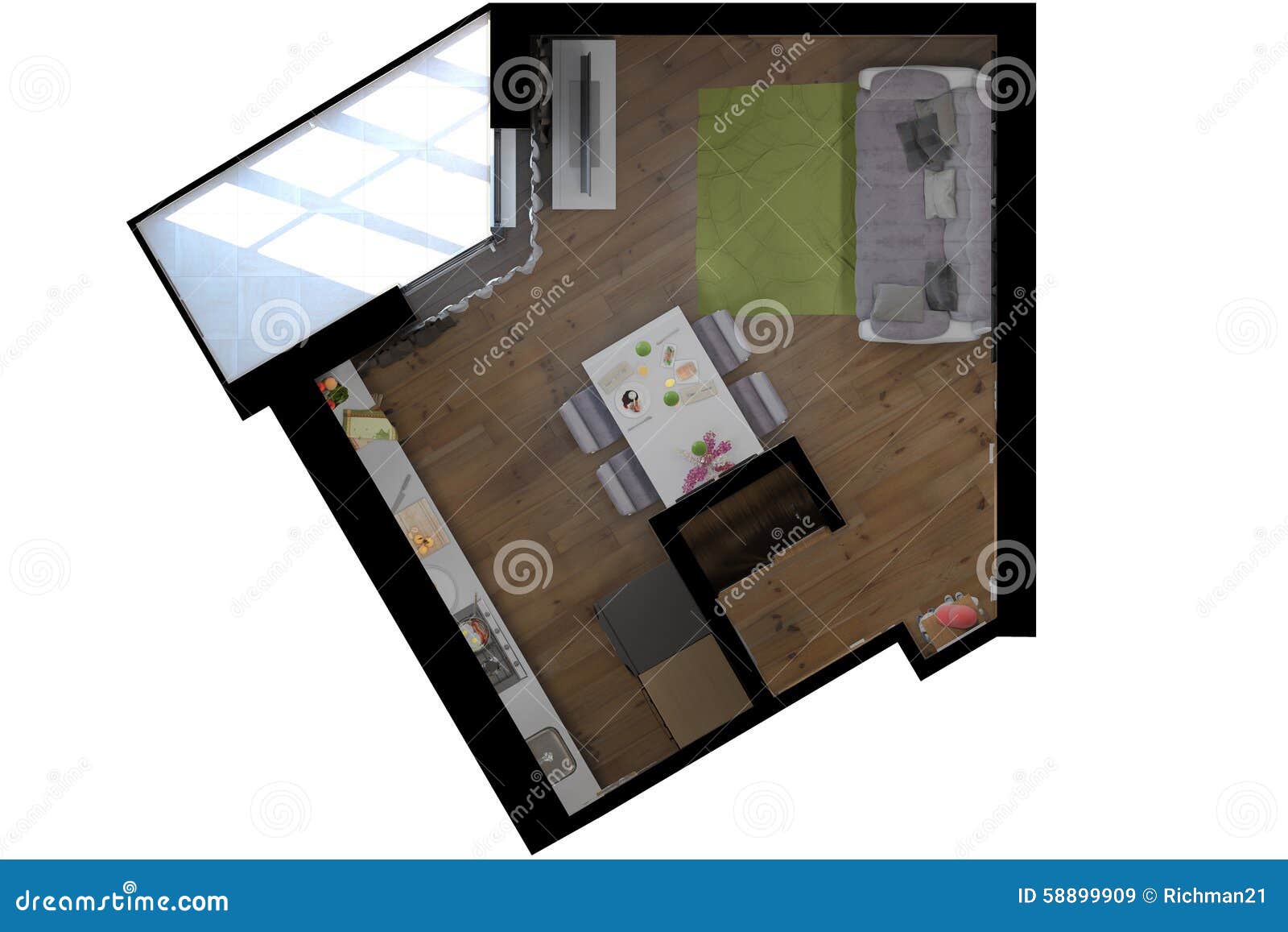 3D Illustration of the One-room Apartment Stock Illustration ...