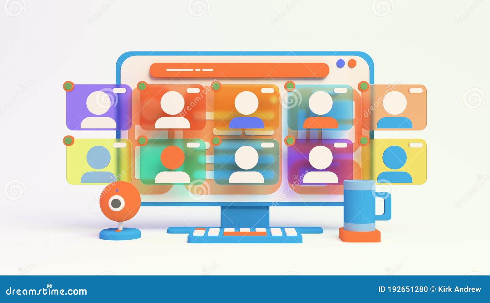 3d Illustration of Online Conference - Virtual Meeting in Modern Stock ...