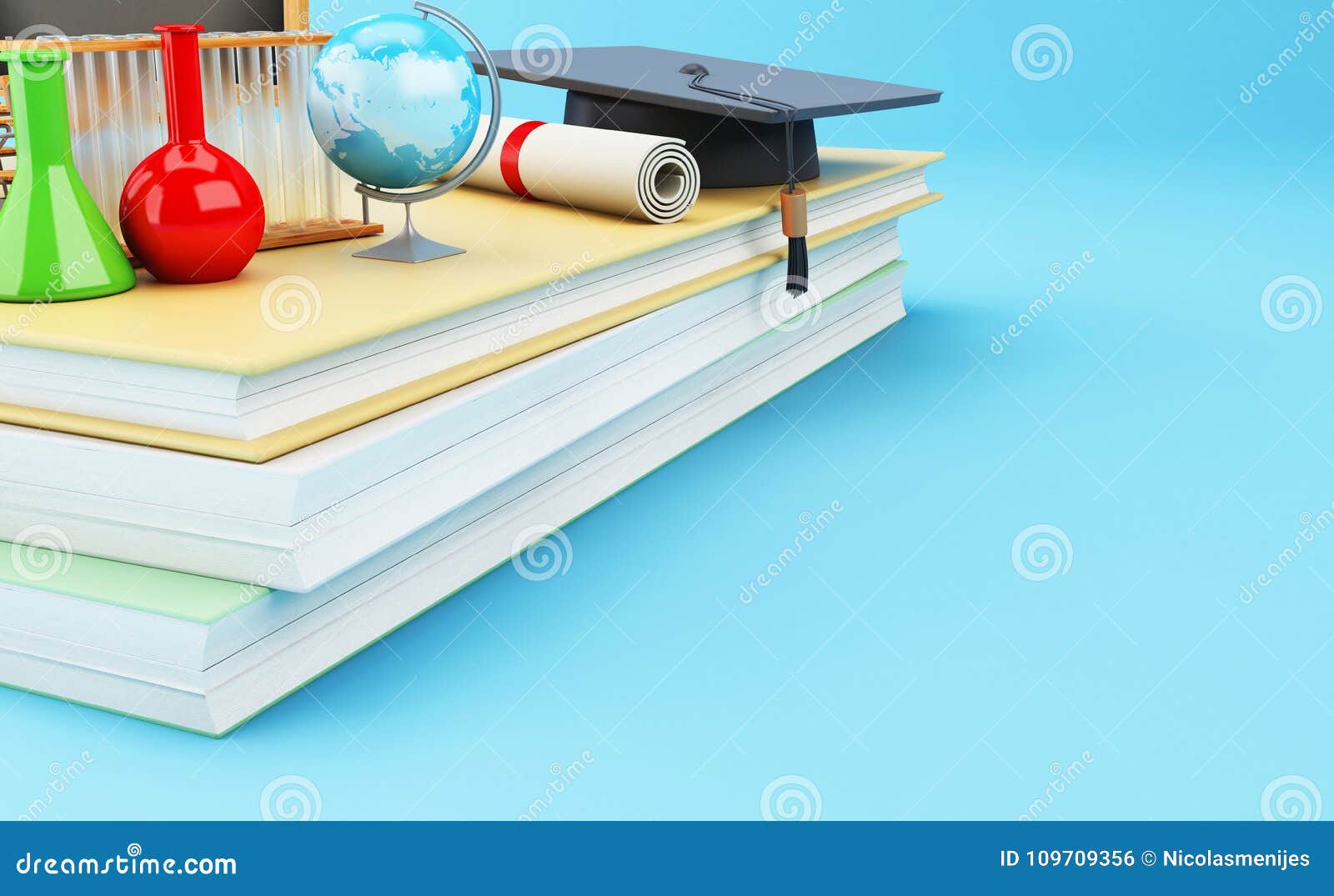 3d Open Book with Objects. Education Concept. Stock Illustration ...
