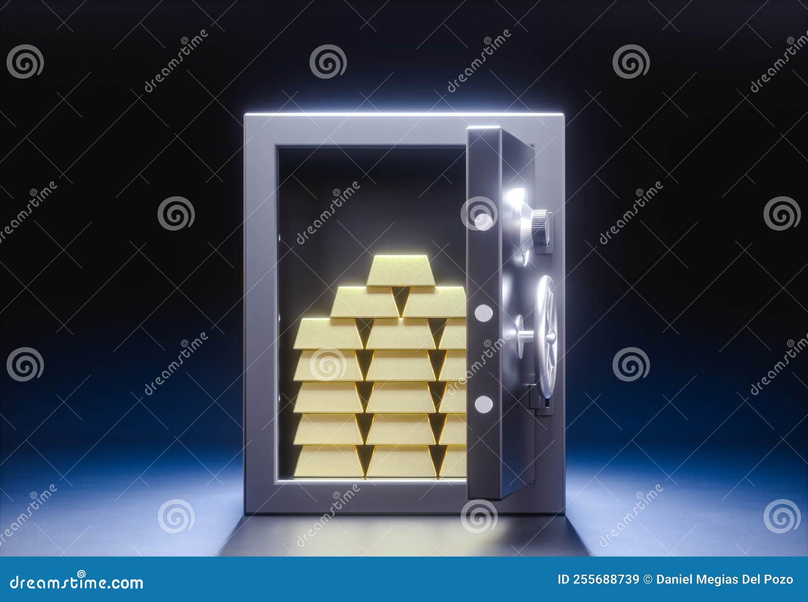 3D Illustration. an Open Safe Deposit Box with a Stack of Gold Bars ...