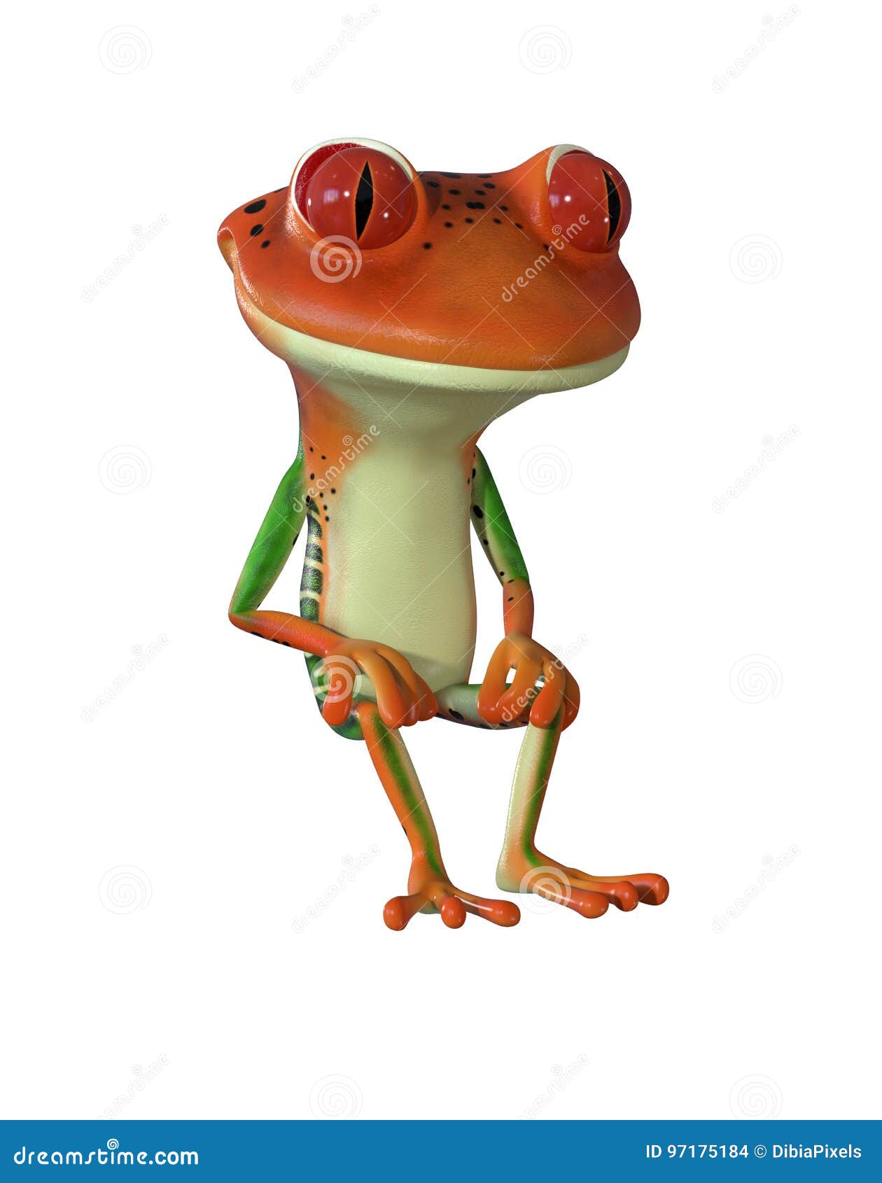 3d Illustration of an Orange Cartoon Frog Sitting Down. Stock Photo ...