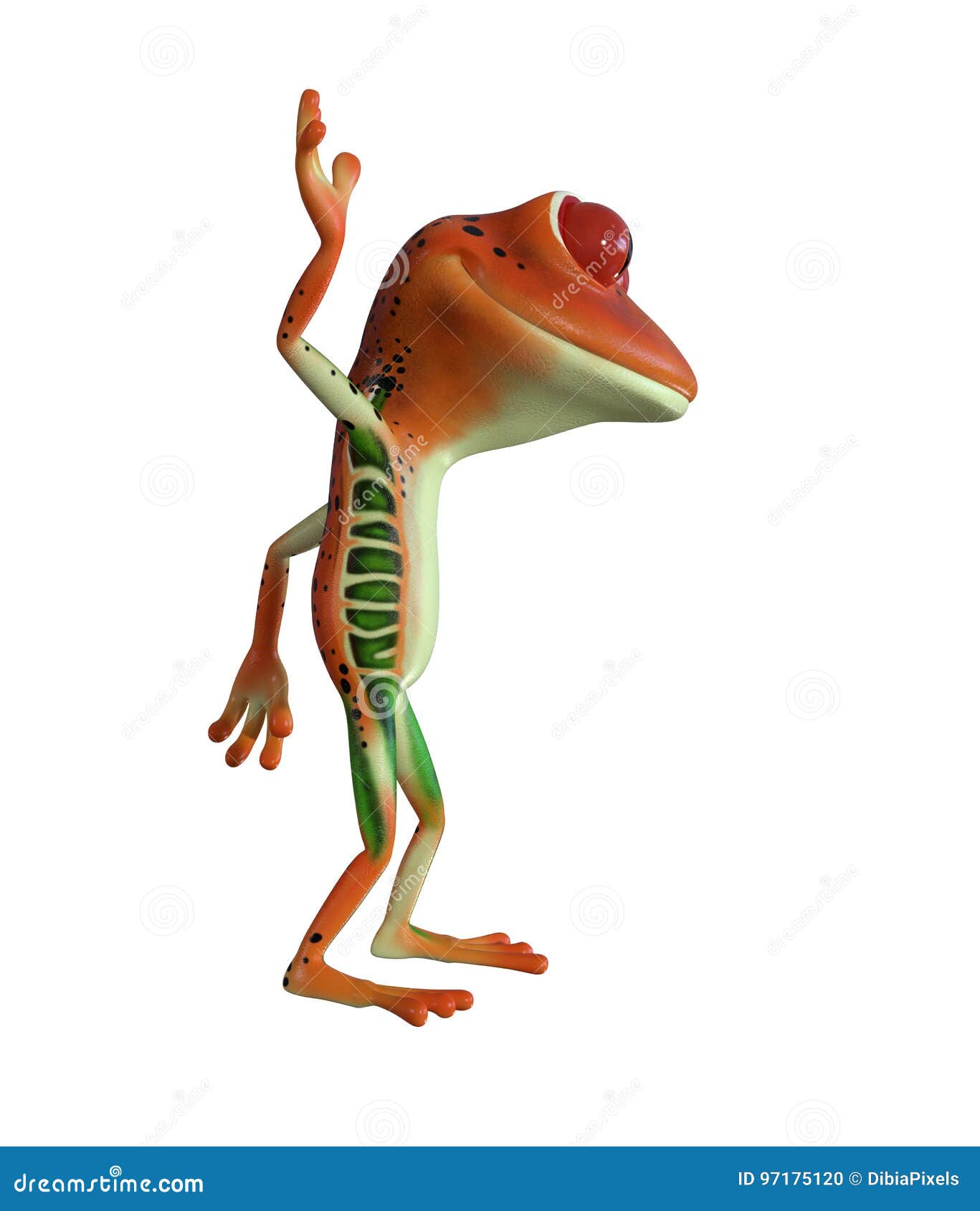 3d Illustration of an Orange Cartoon Frog Waving. Stock Photo ...