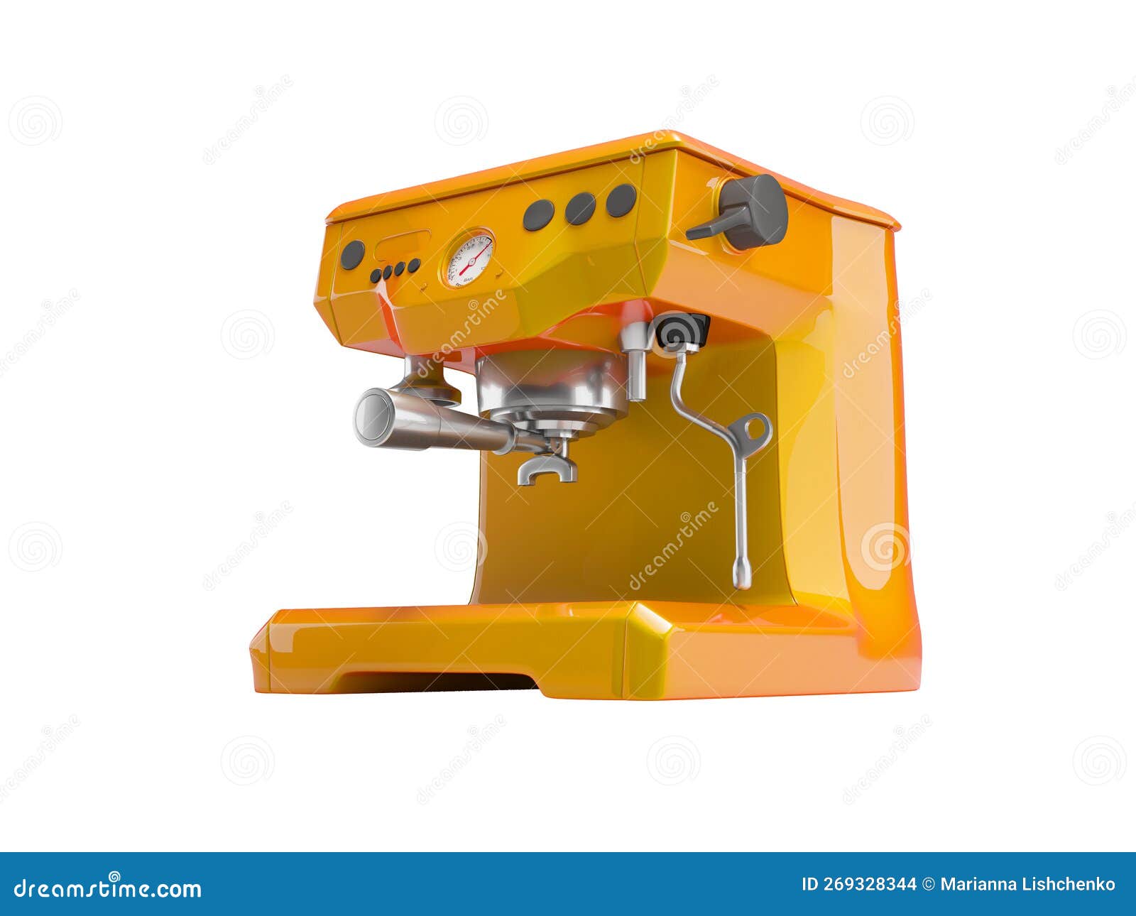 3D Illustration of Orange Coffee Machine for Home Brewing on White ...