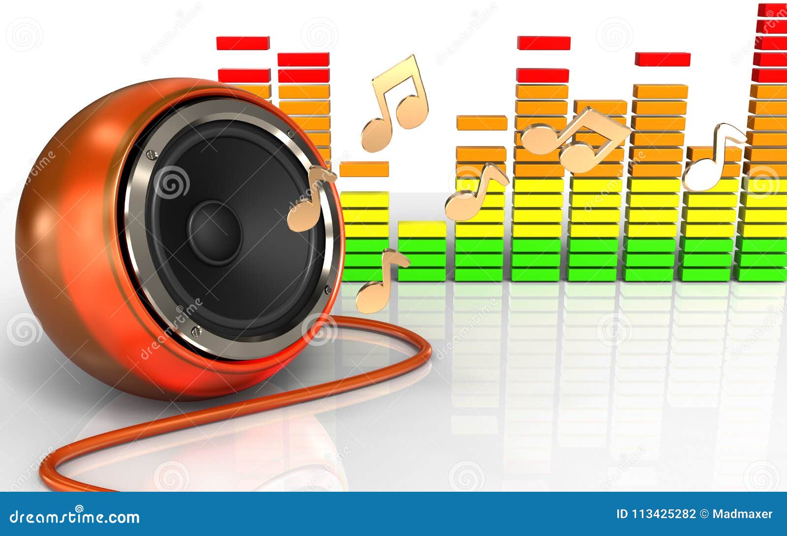 3d Orange Speaker Audio Spectrum Stock Illustration - Illustration of ...