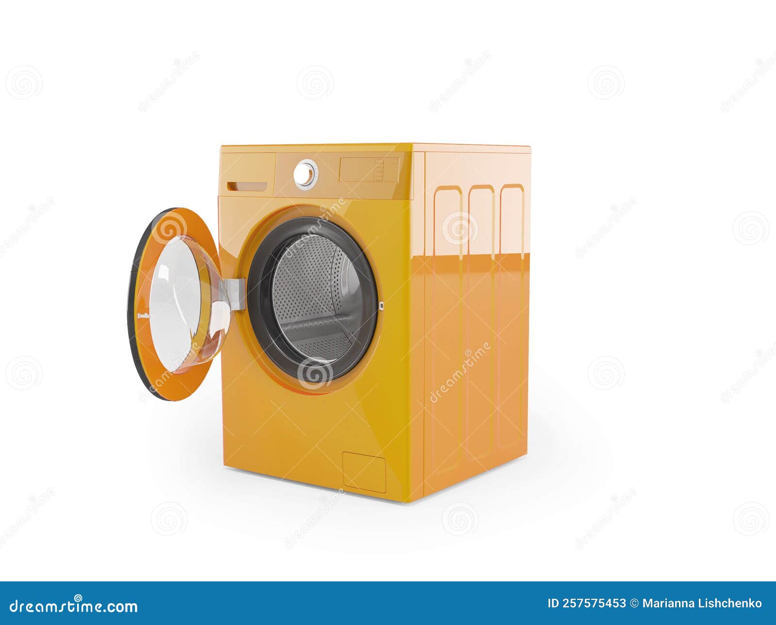 3D Illustration of an Orange Washing Machine on White Background with ...
