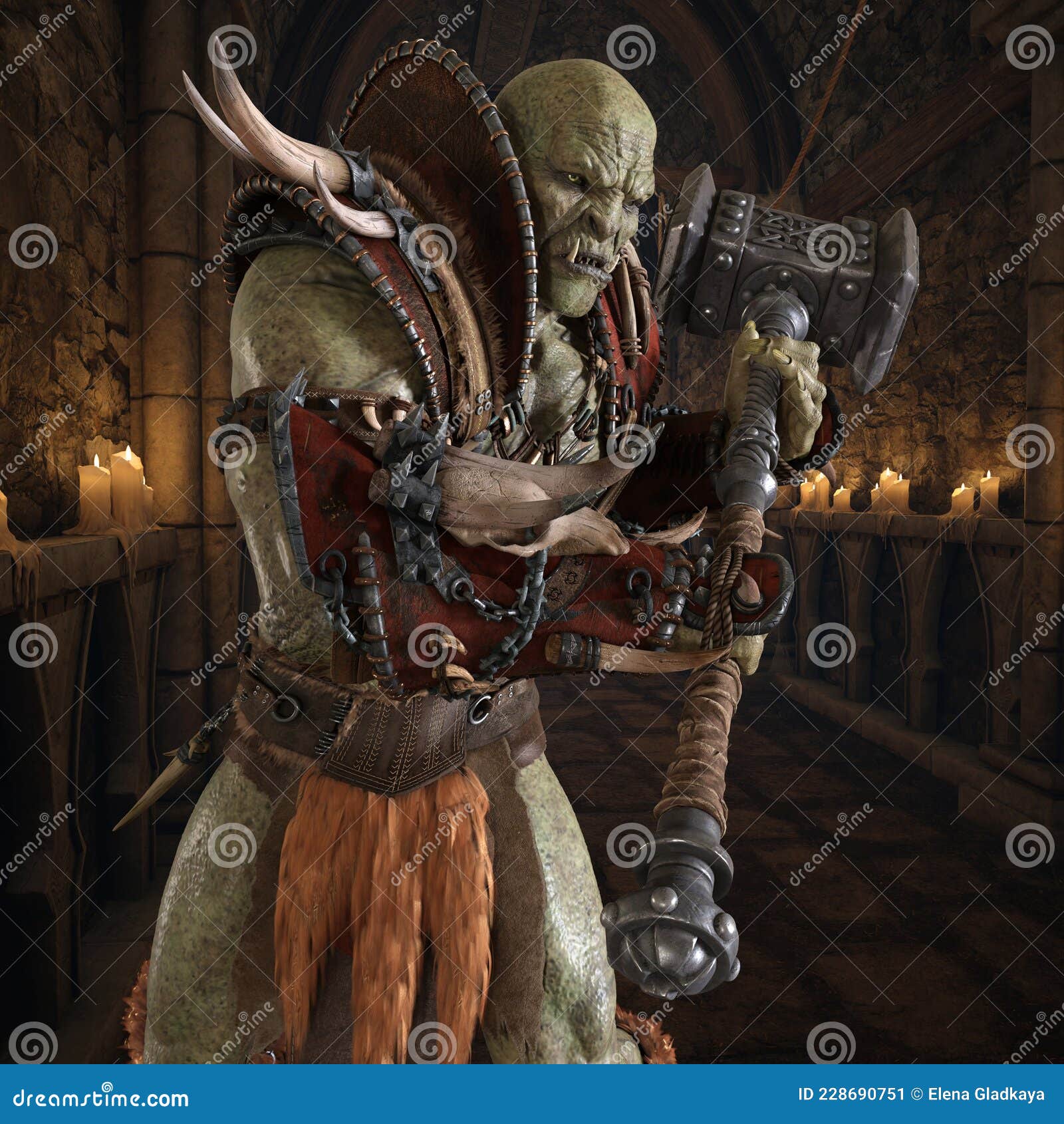 Orc in a Medieval Dungeon 3d Illustration Stock Illustration ...