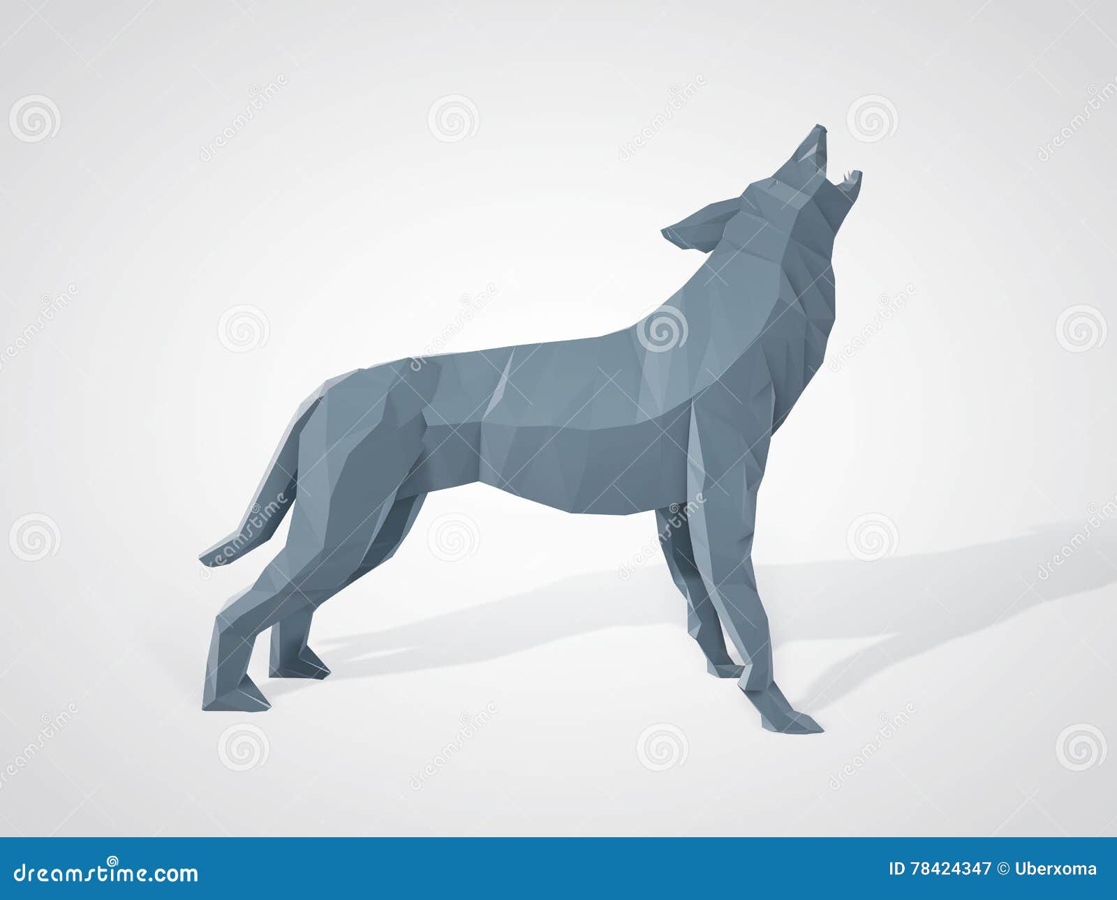 3D Illustration of Origami Wolf Howling. Polygonal Wolf Side View ...