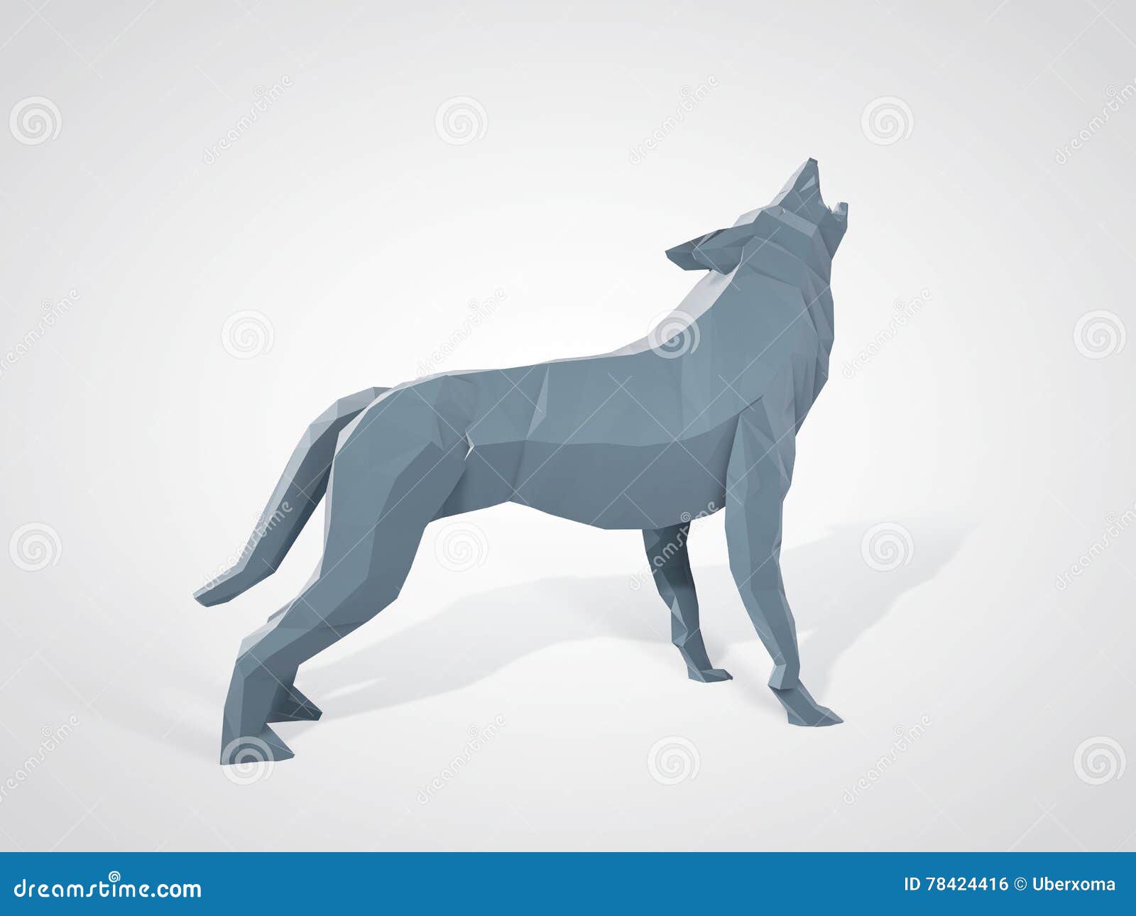 3D Illustration of Origami Wolf Howling. Polygonal Wolf Side View ...