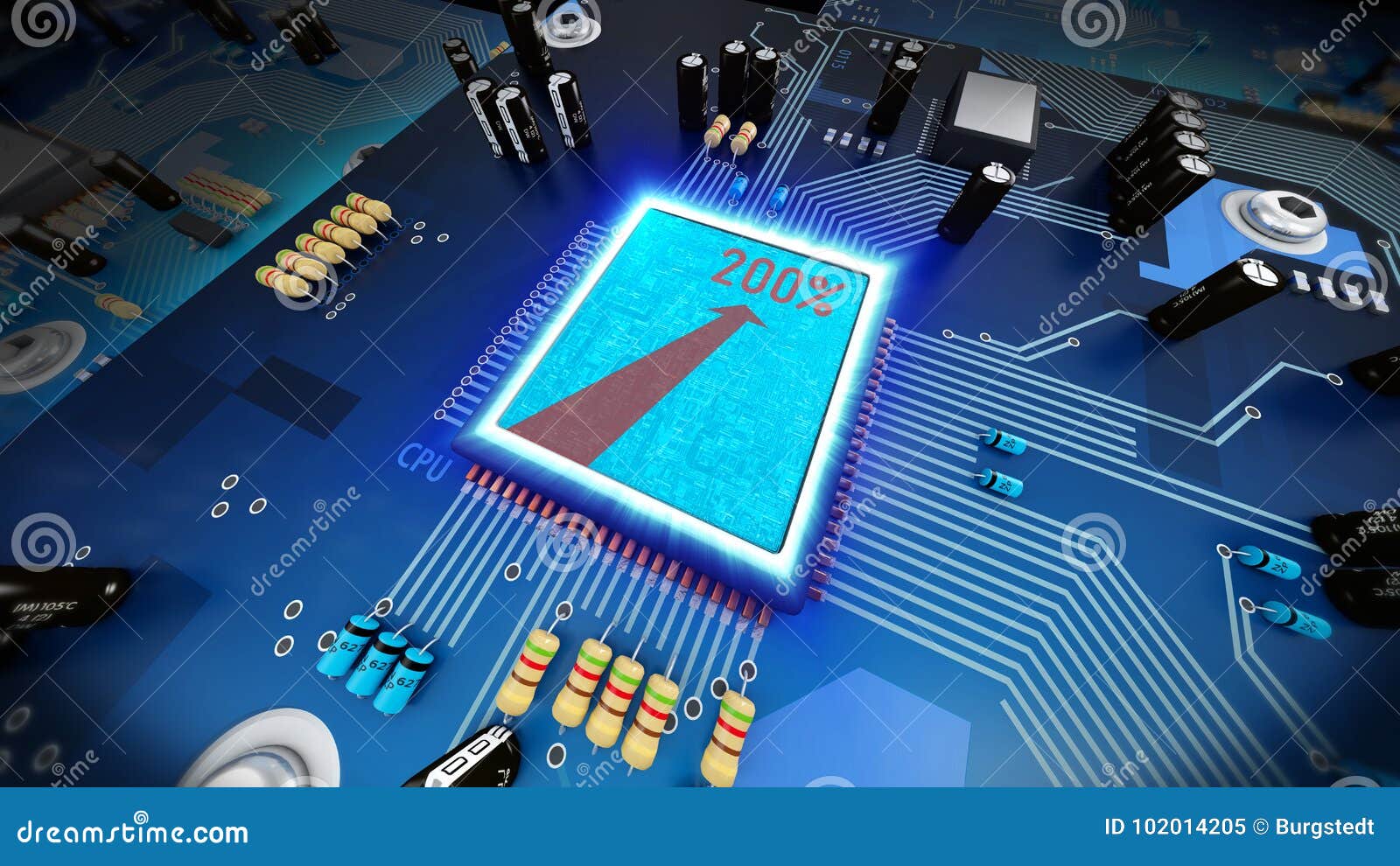 3d Illustration of a Overclocked Computer Processor on Circuit B Stock ...