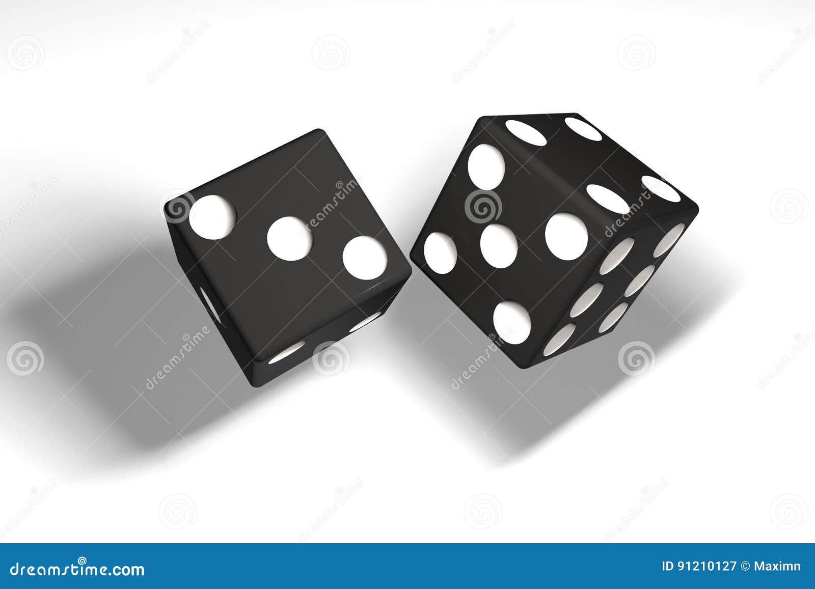 3d Illustration: a Pair of Black Dice Hung in the Air after Being ...