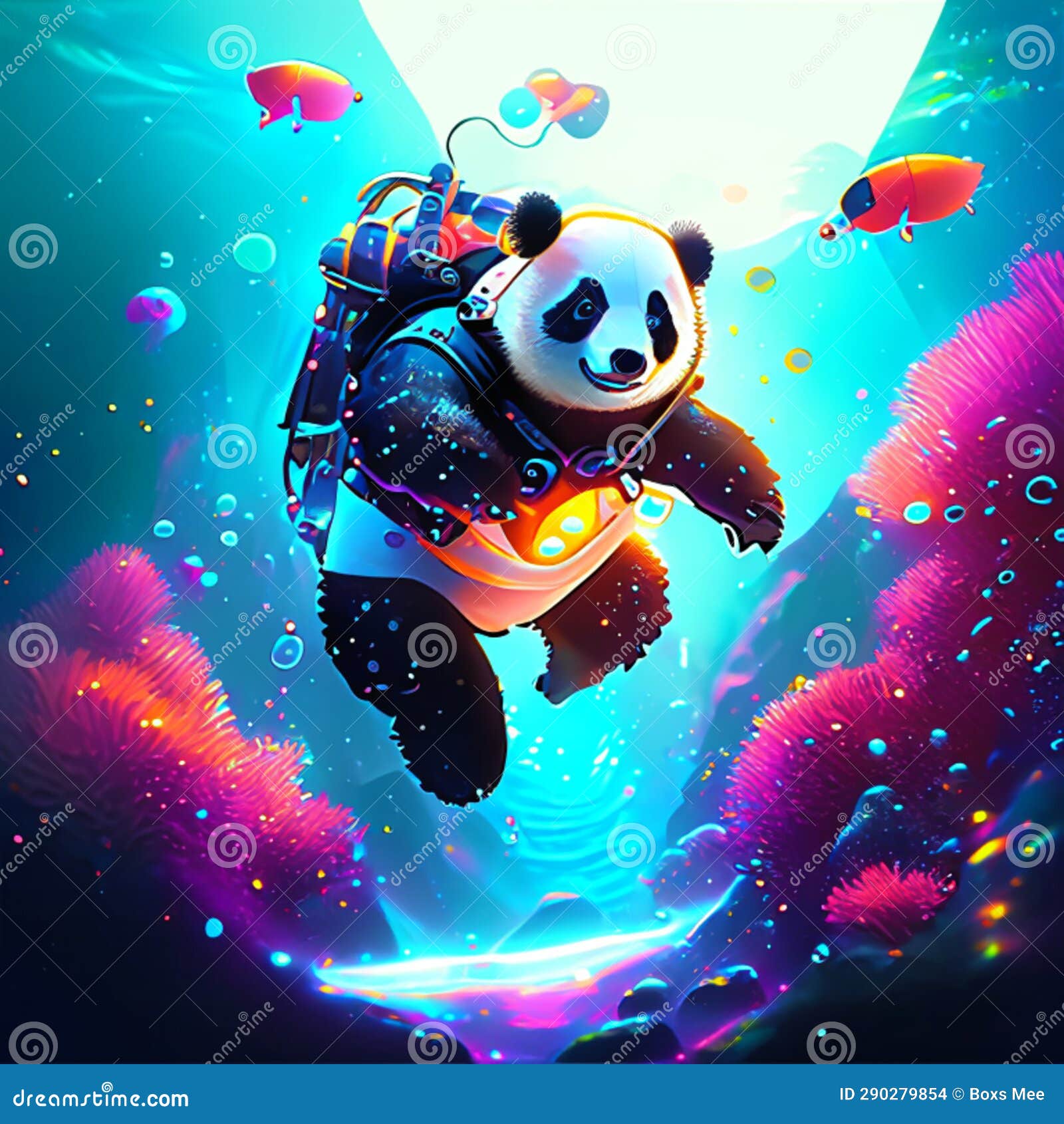 3D Illustration of a Panda in a Deep Blue Space. AI Generated Stock ...