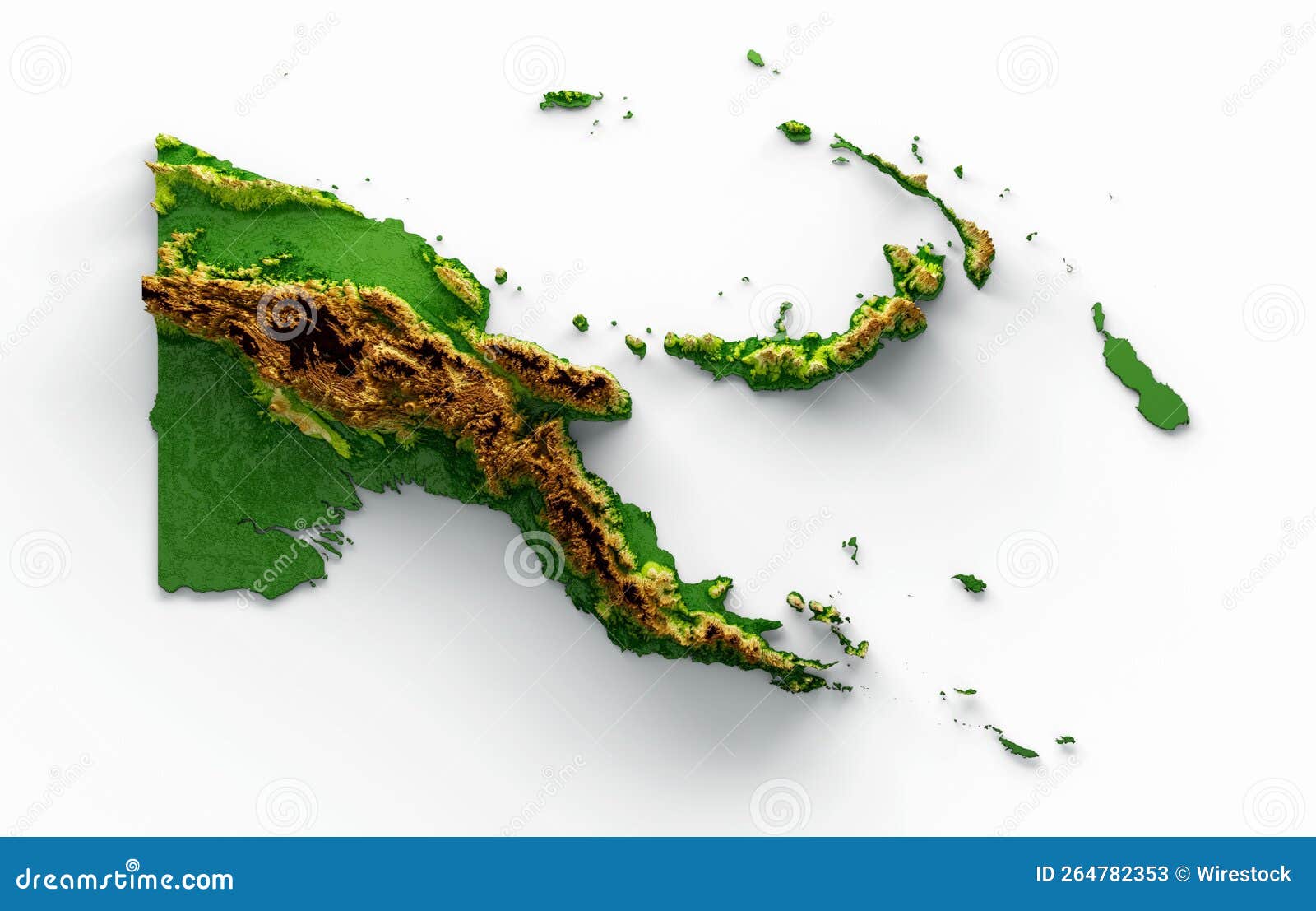3d Illustration Of Papua New Guinea Map Shaded Relief Color Height Map