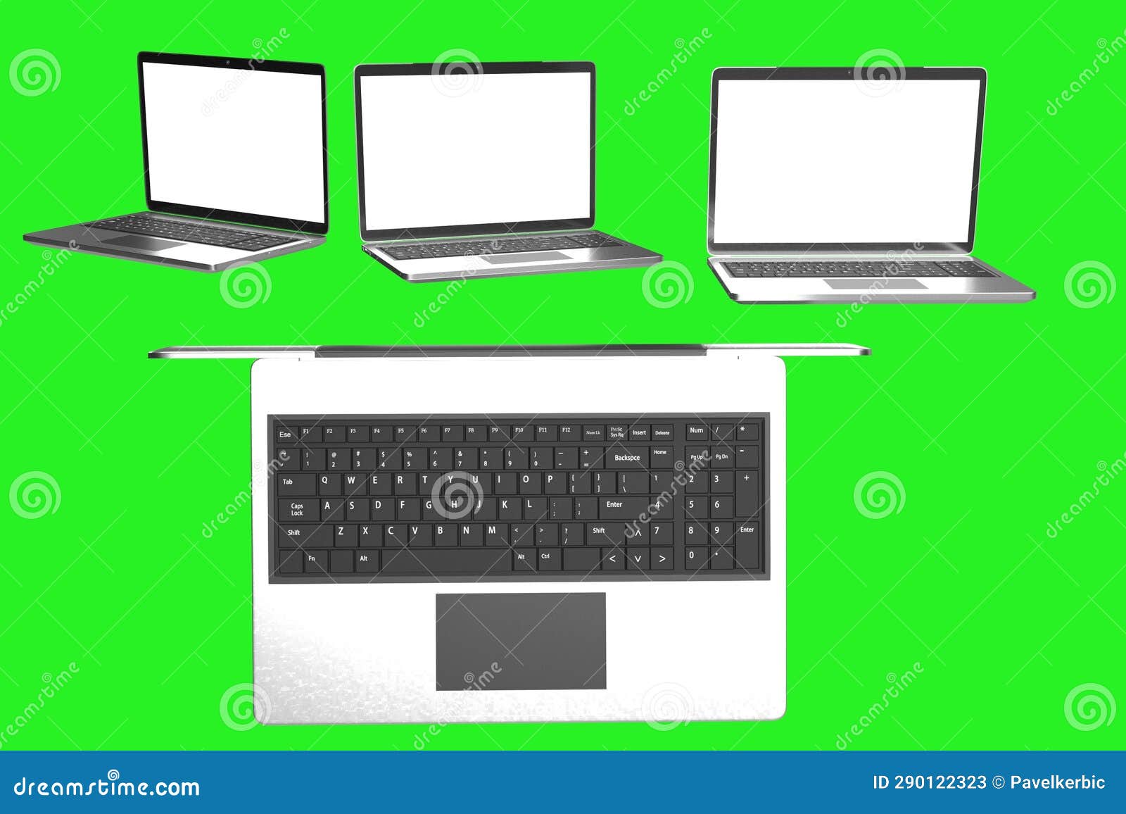 3D Illustration: PC - Different Positions - Green Screen Stock ...