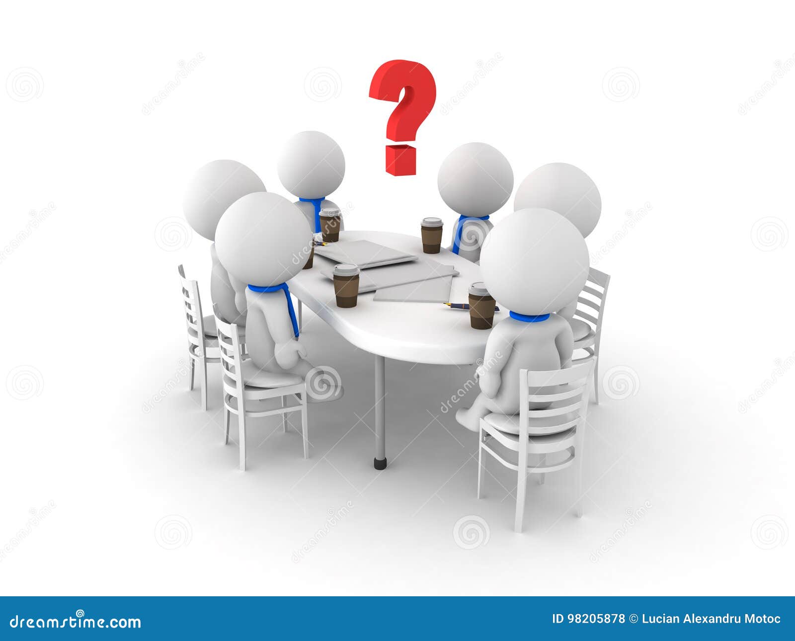 3D Illustration of People Sitting at Table and a Question Mark a Stock ...