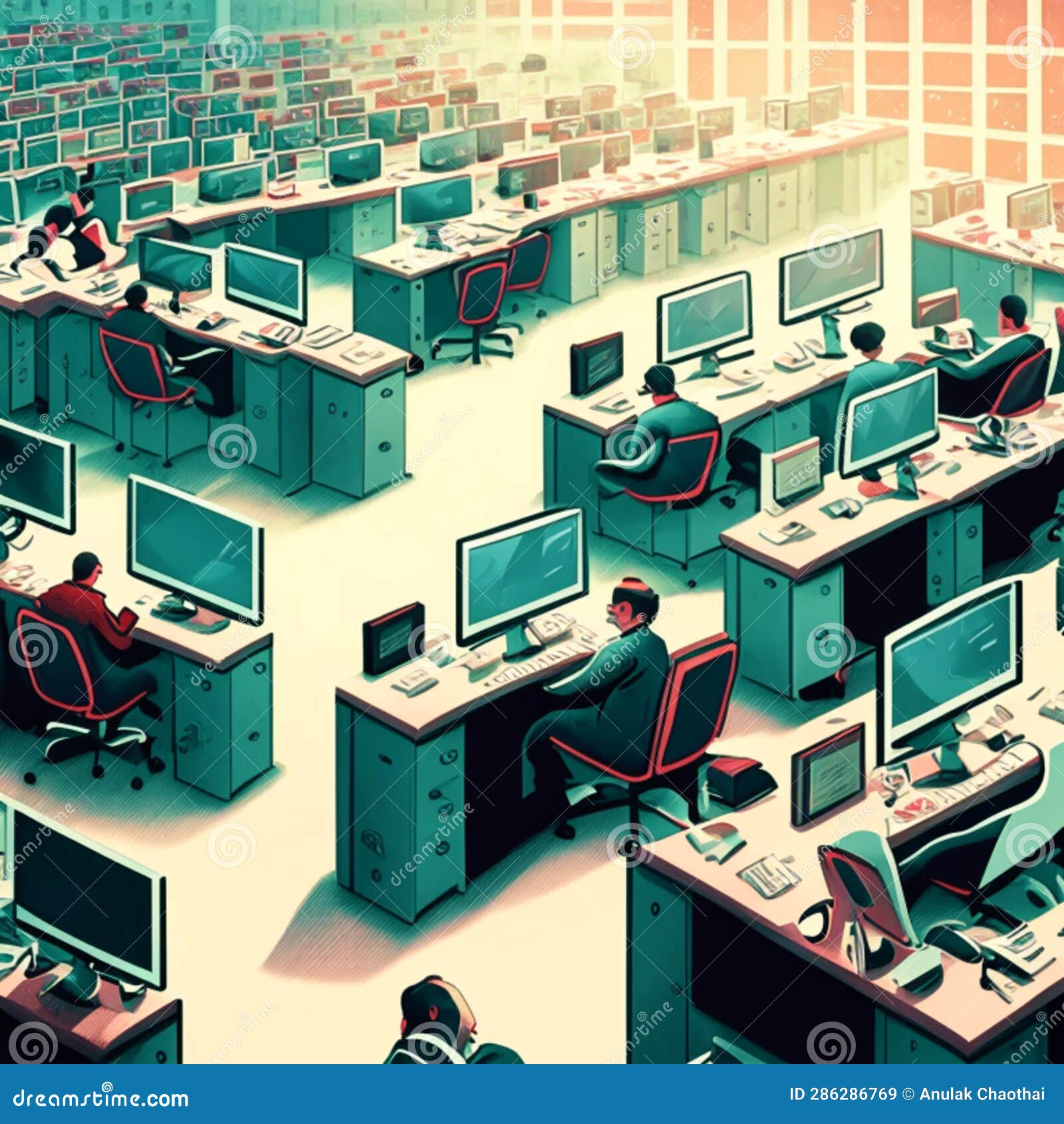 3d Illustration of People Working in Computer Room. 3d Rendering ...