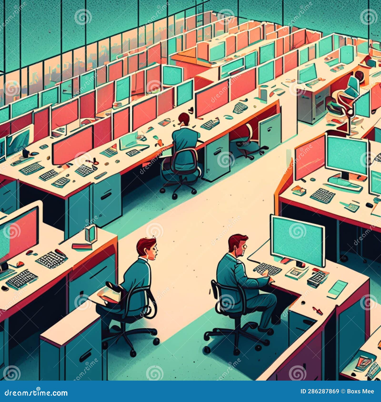 3d Illustration of People Working on Computers in the Office. Teamwork ...