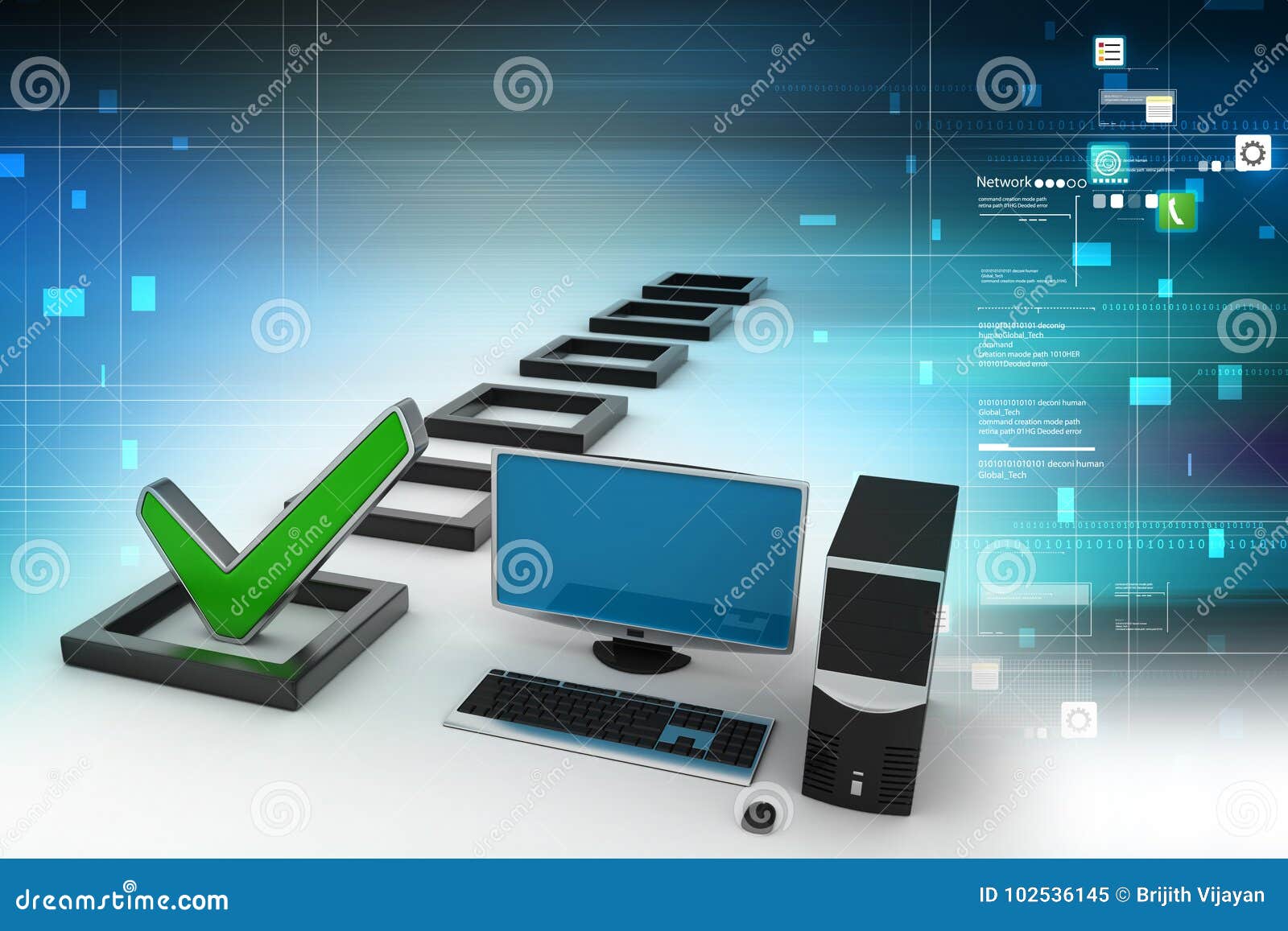 Personal Computer with a Check Mark Stock Illustration - Illustration ...