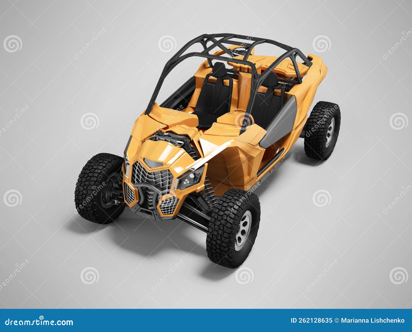 3d Illustration Perspective View of Orange Rally Car on Gray Background ...