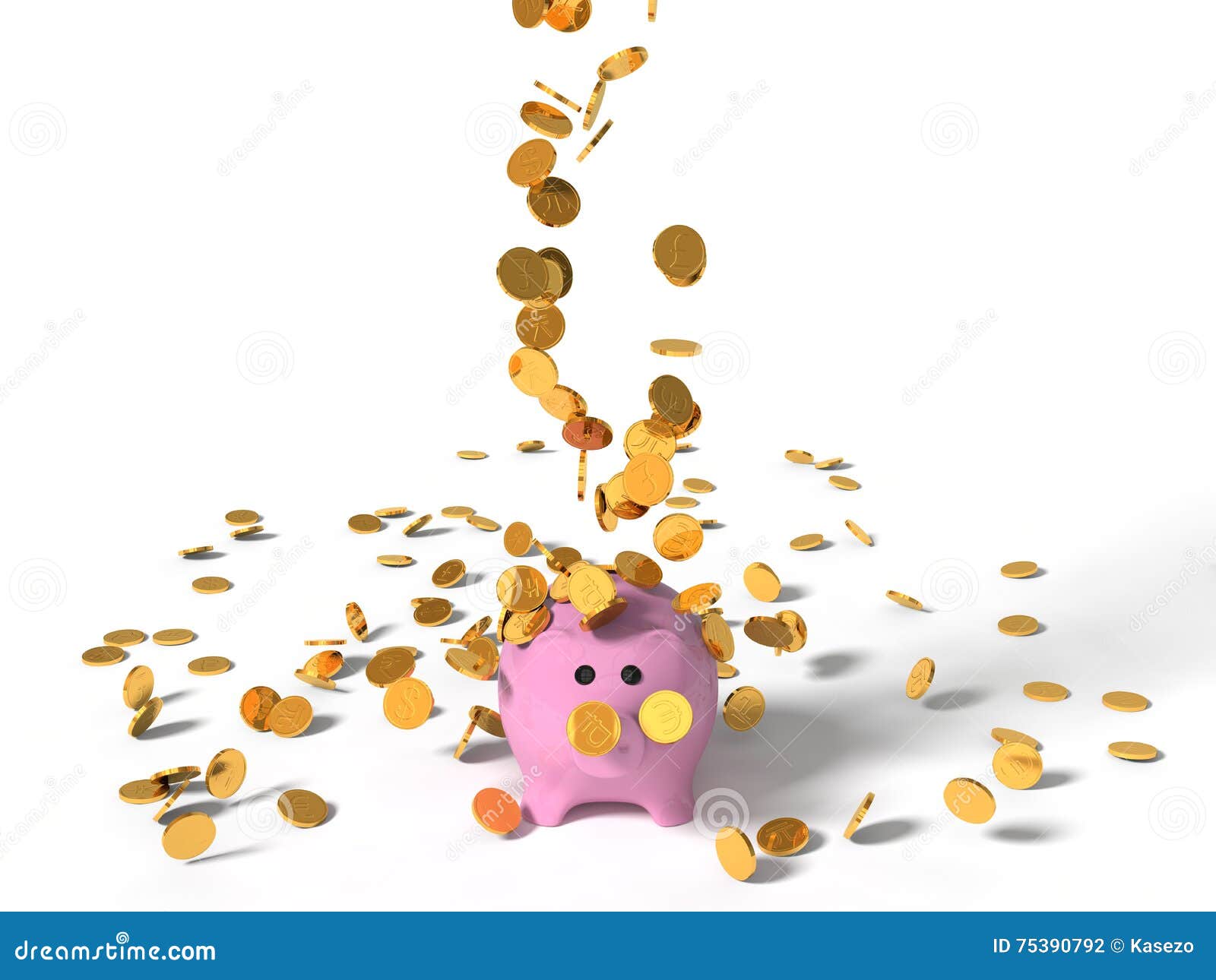 3d Illustration of Pig Money Box and Falling Coins. Stock Illustration ...